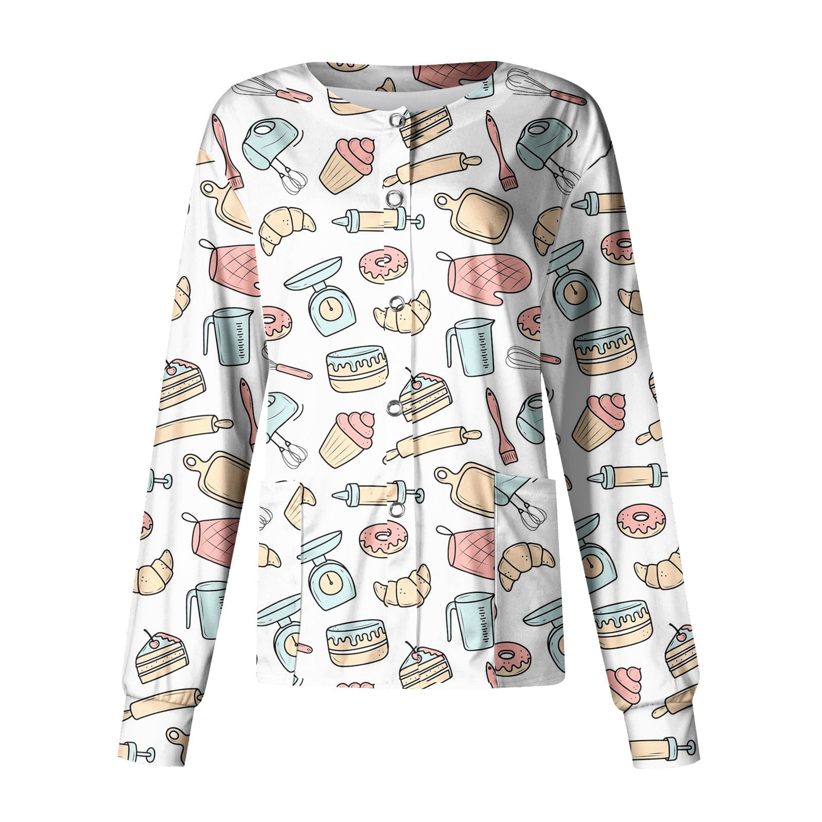 Rpvati Women Long Sleeve Scrub Tops Work Loose Fit Tee Shirts Floral