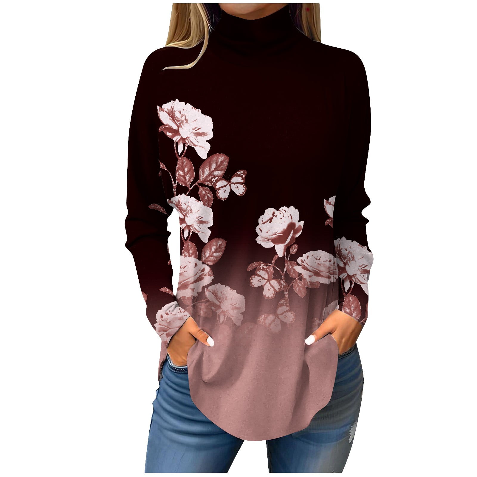 RPVATI Women Tops and Blouses Long Sleeve Turtleneck Blouses Winter ...