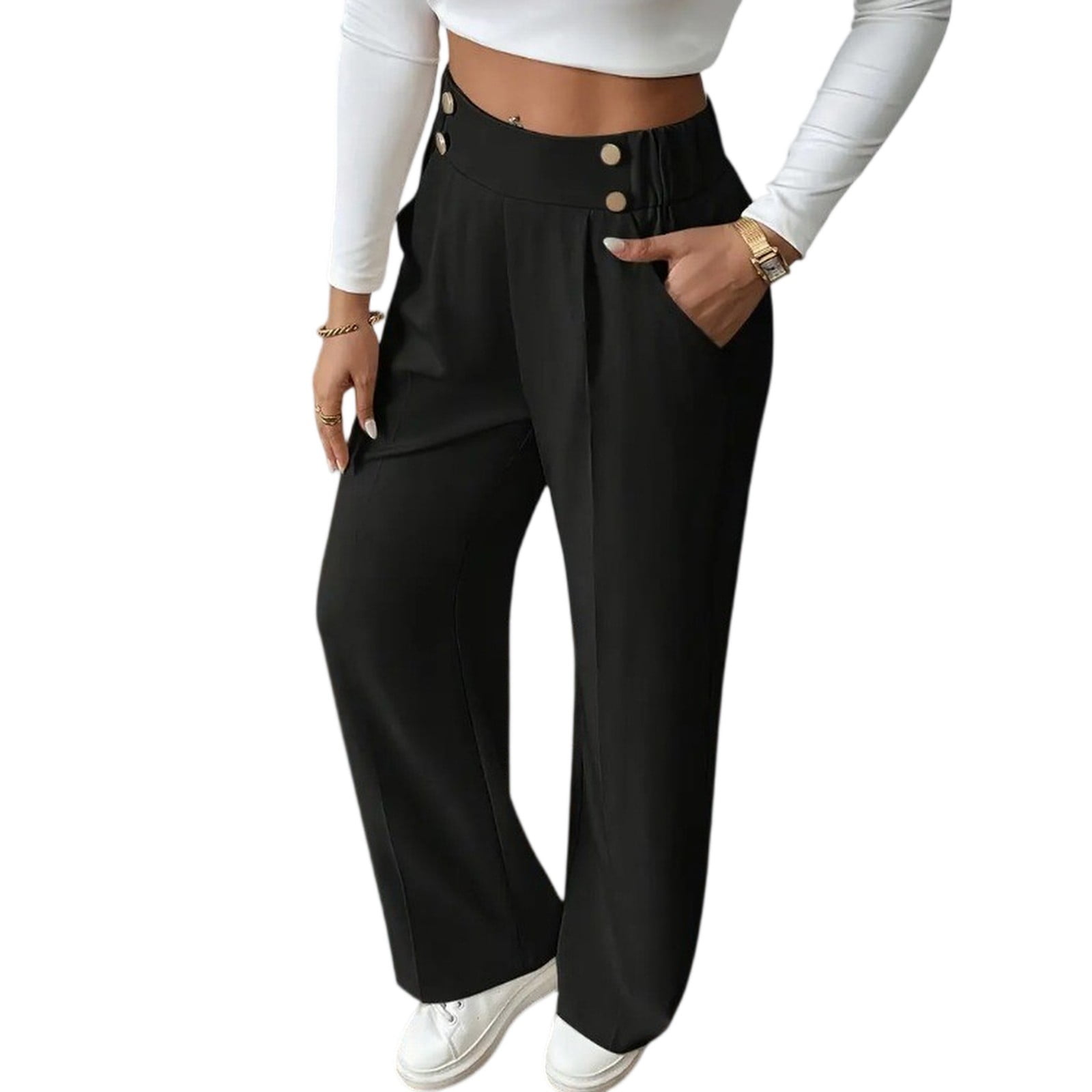 RPVATI Women Wide Leg Dress Pants High Waisted Work Pant with Pocket ...