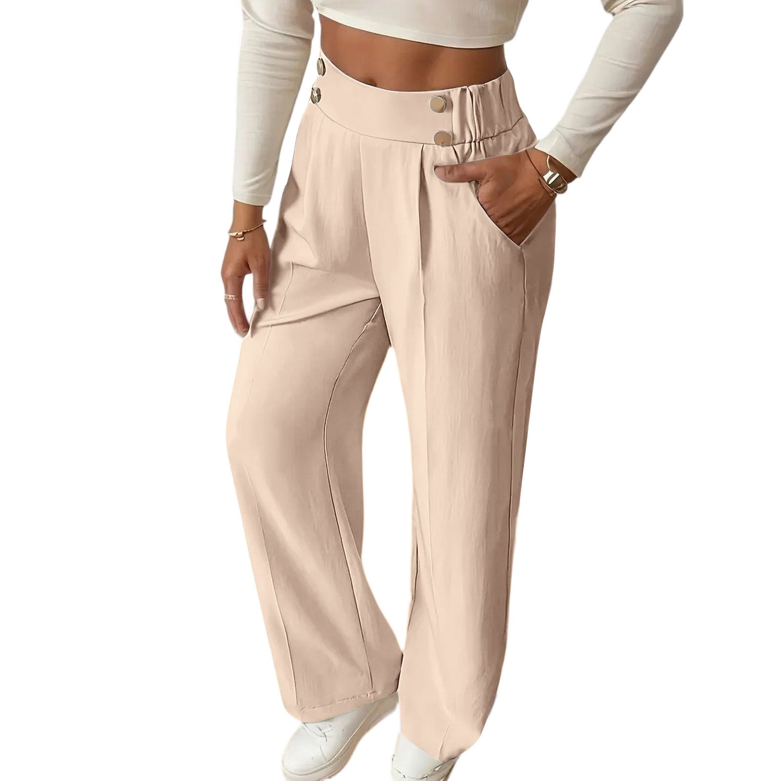 RPVATI Women Wide Leg Dress Pants High Waisted Work Pant with Pocket ...