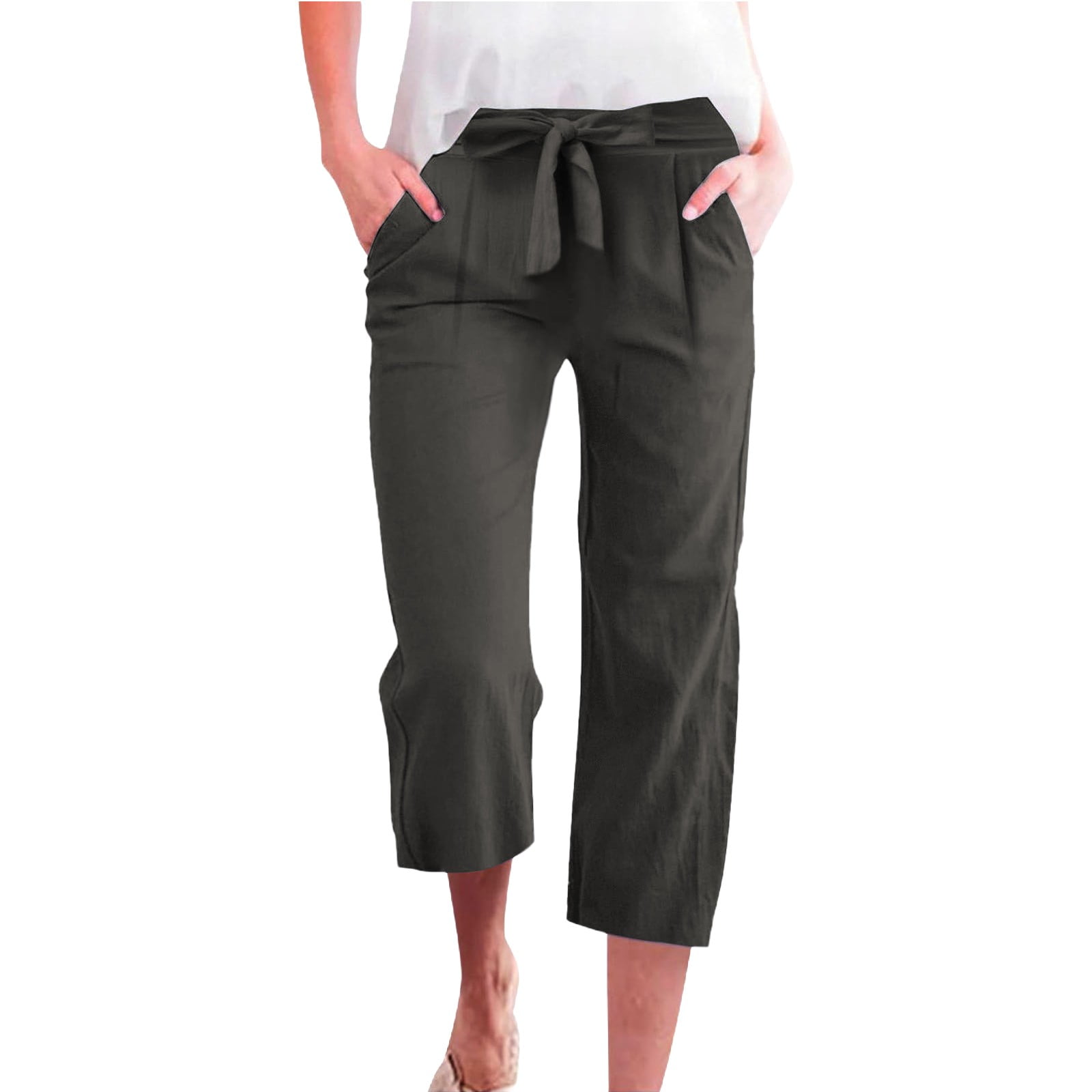 RPVATI Women's Capris Under $10 Plus Size Wide Leg High Waisted Linen ...