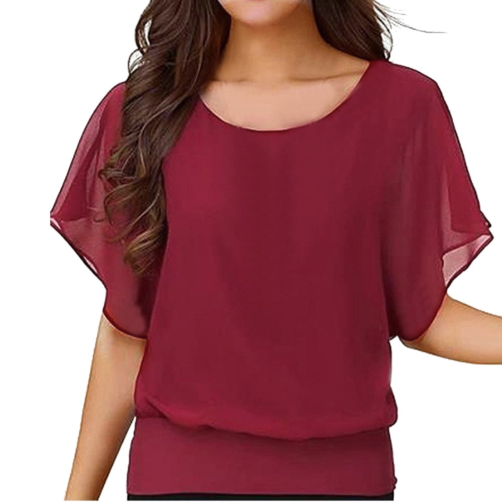 RPVATI Women's Ruffle Sleeve Flowing Shirt Chiffon Blouse Casual Dressy ...
