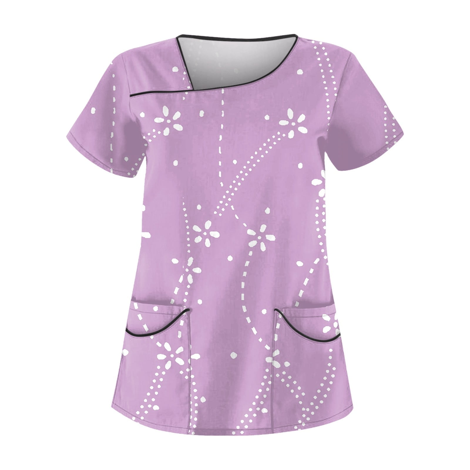 Rpvati Womens Short Sleeve Scrub Tops Printed V Neck Tee Shirts Tie