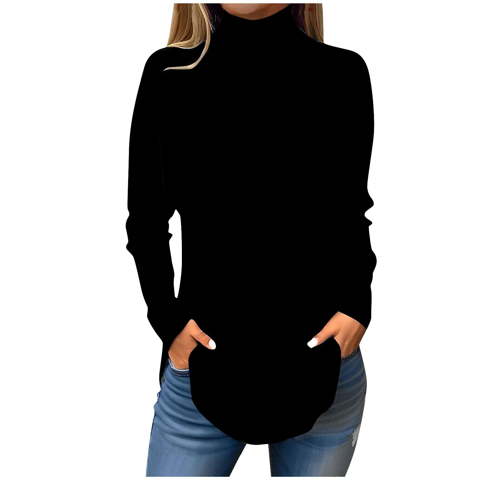 RPVATI Long Sleeve Workout Tops for Women Turtleneck Blouses Plus Size ...