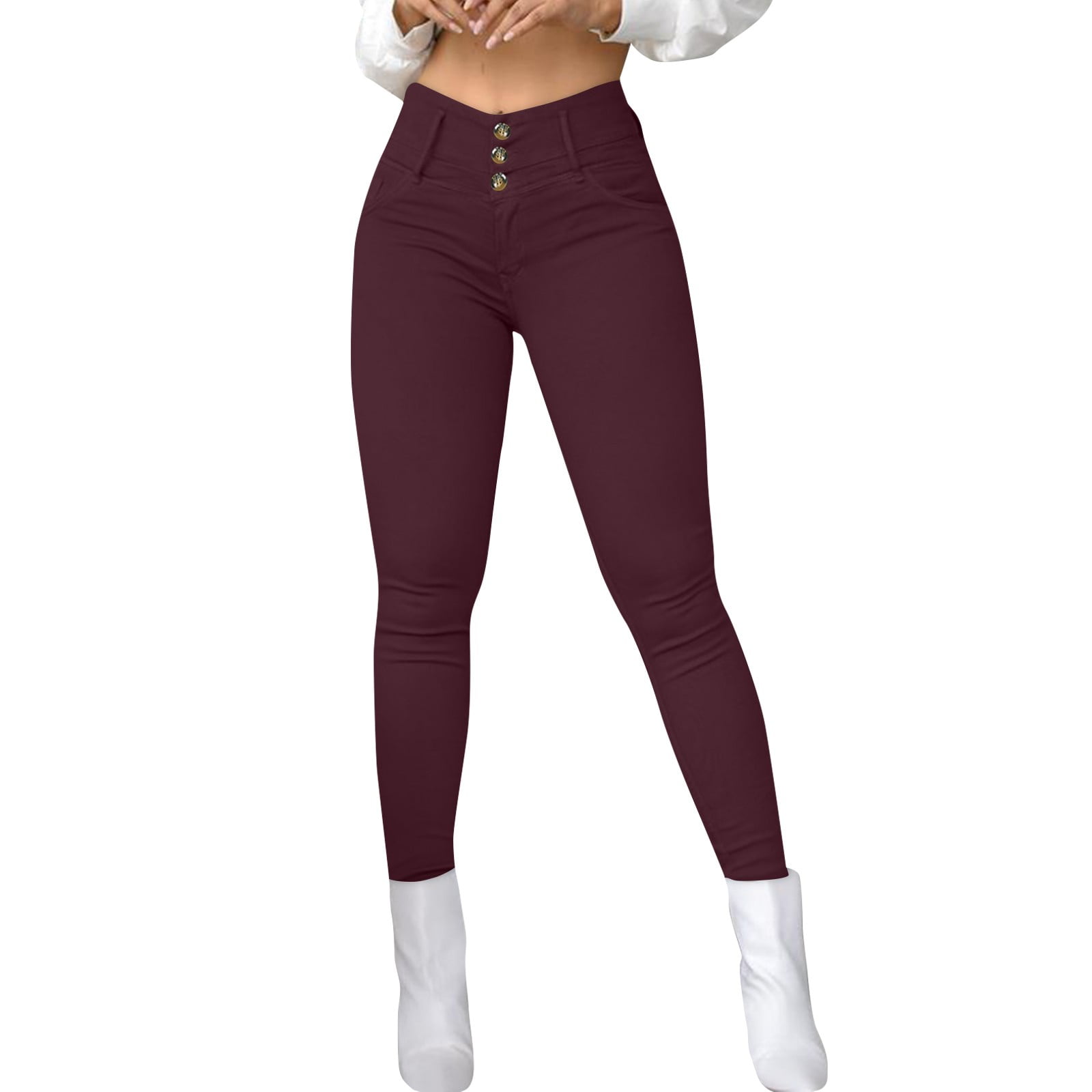 RPVATI Womens Hyper Ultra Stretch Comfy Pants Colored Mid-Rise Skinny ...