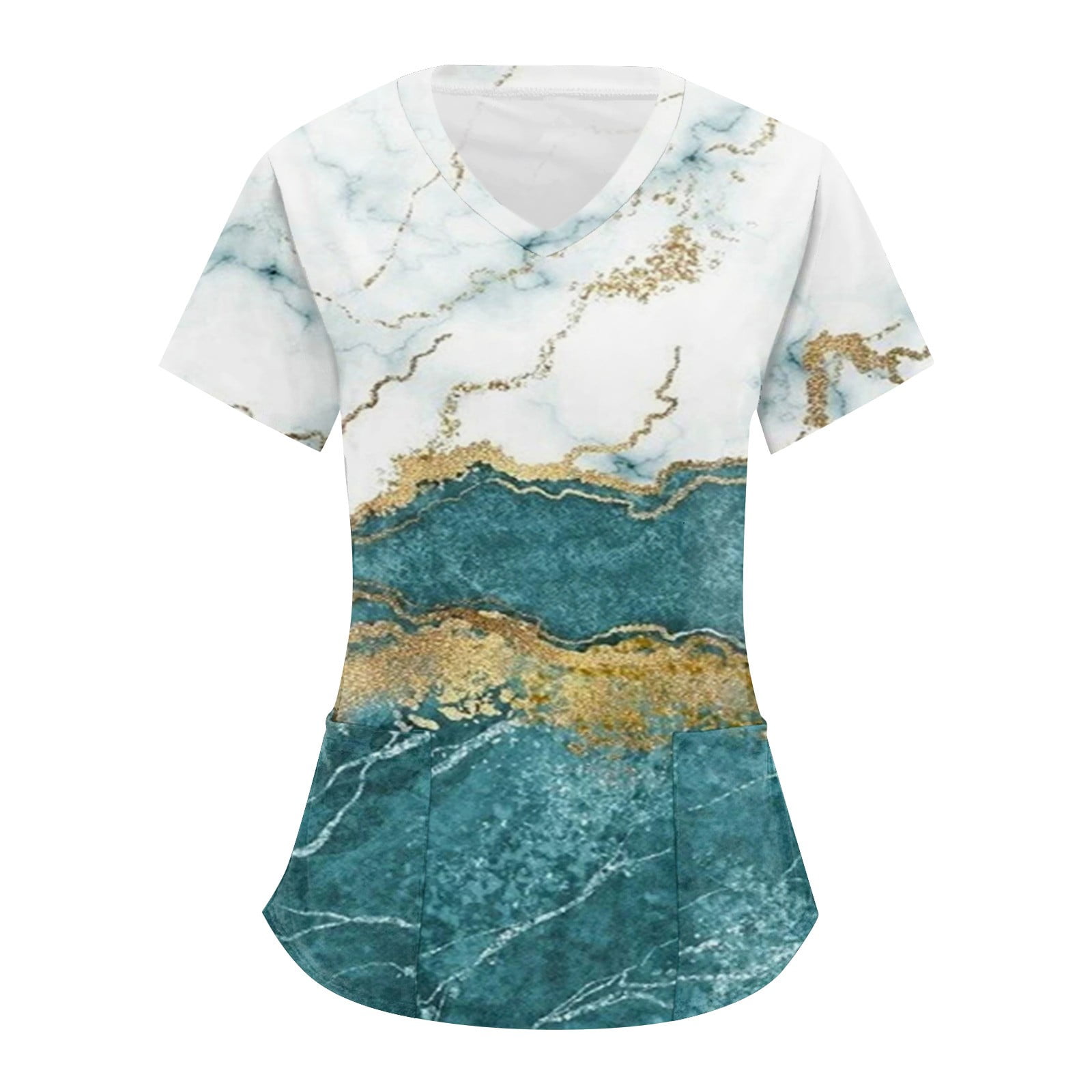 Rpvati Womens Loose Fit Scrub Tops Funny Short Sleeve T Shirts Marble