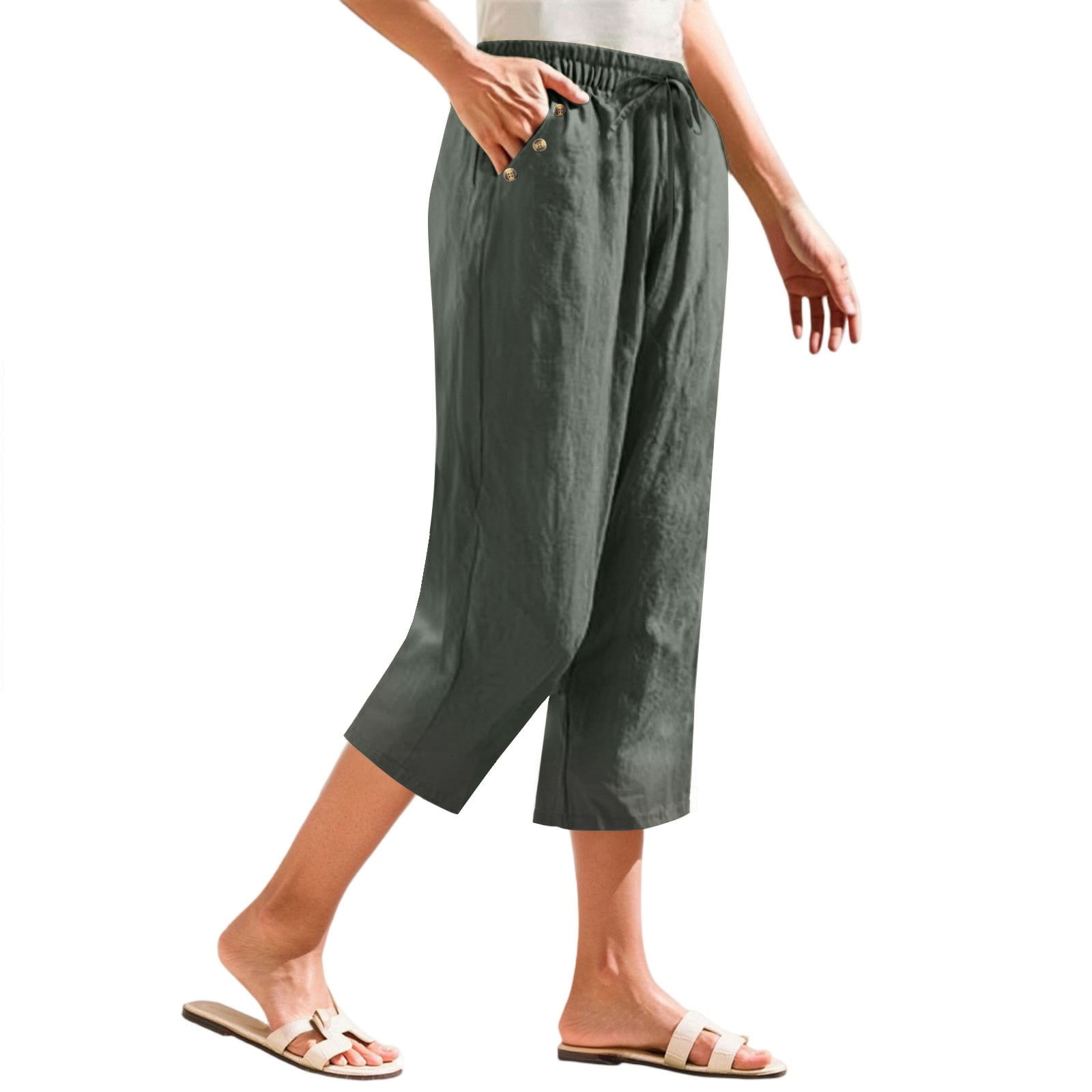 RPVATI Womens Plus Size Capris Clearance Summer Wide Leg Elastic High Waisted Vacation Pants ...