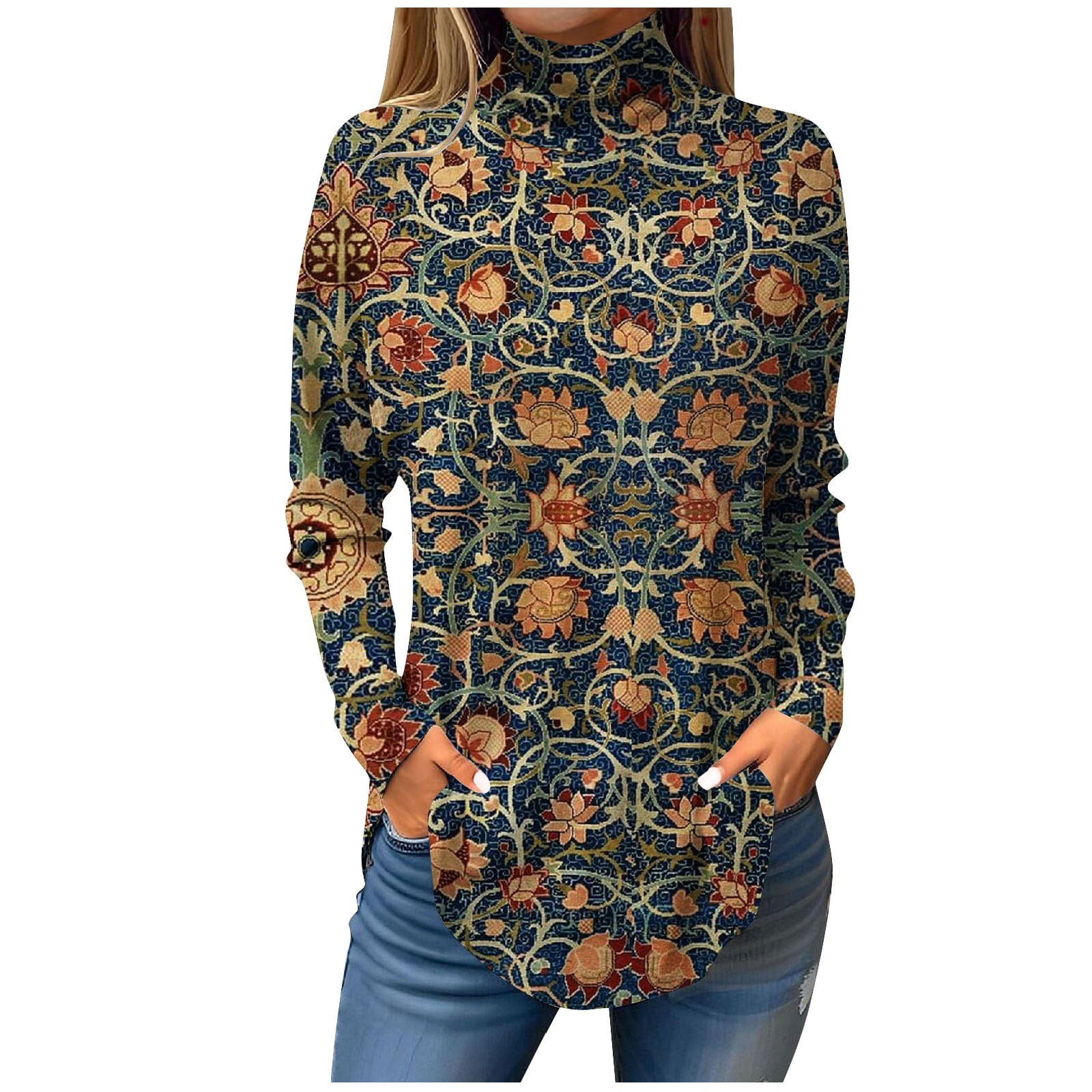 Rpvati Work Out Tops Gym For Women Long Sleeve Turtleneck Shirts Loose Fit Turtle Neck Tunic