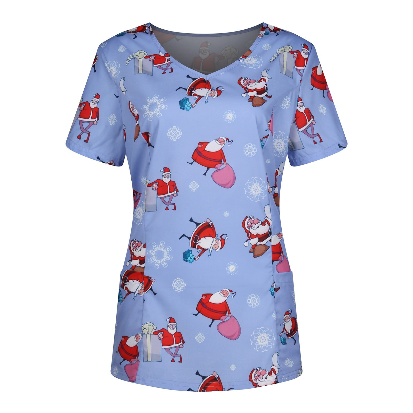 Rpvati Work Scrubs For Women Color V Neck Snowman Printed Uniform With