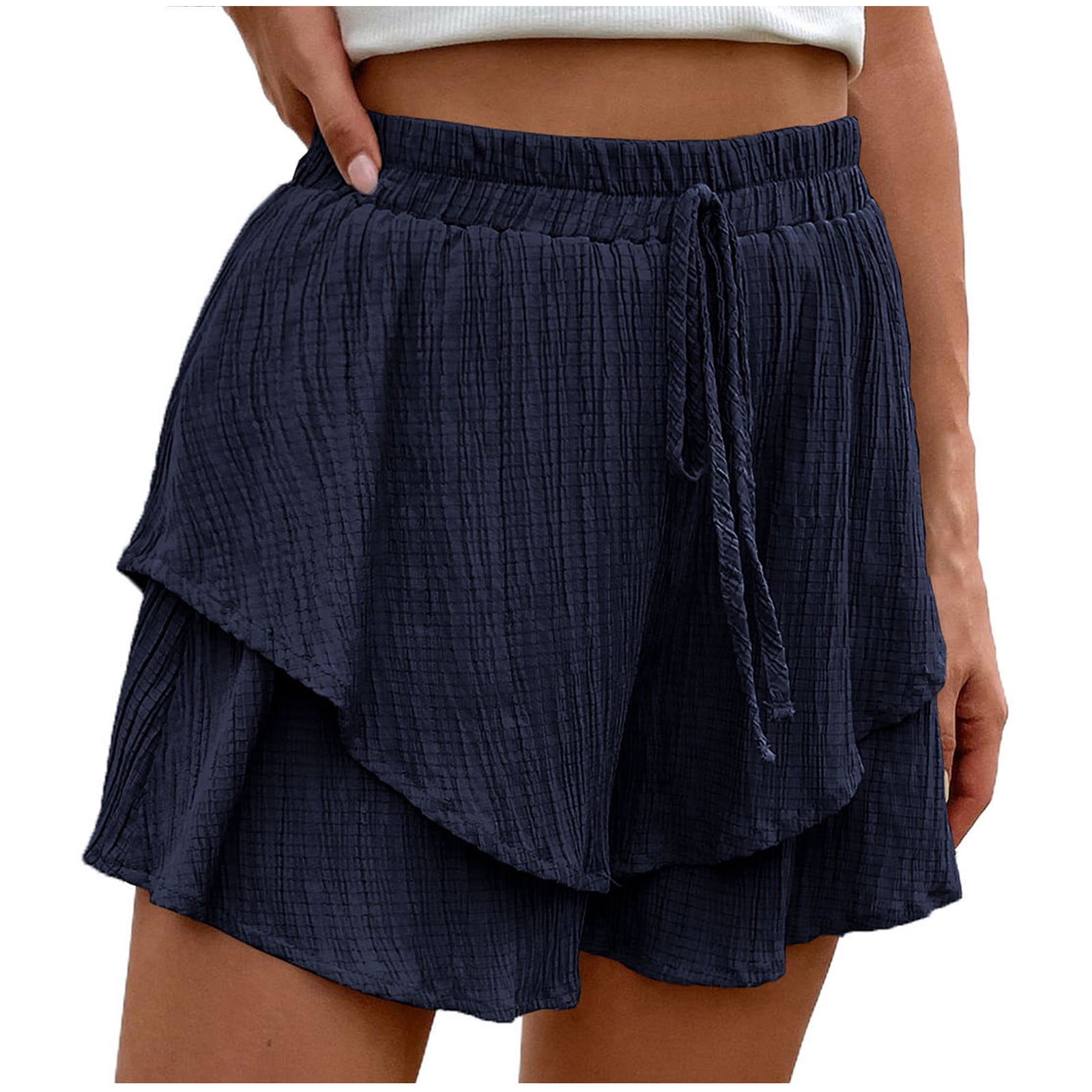 RQYYD Clearance Womens Shorts Cotton High Elastic Waisted Pleated ...