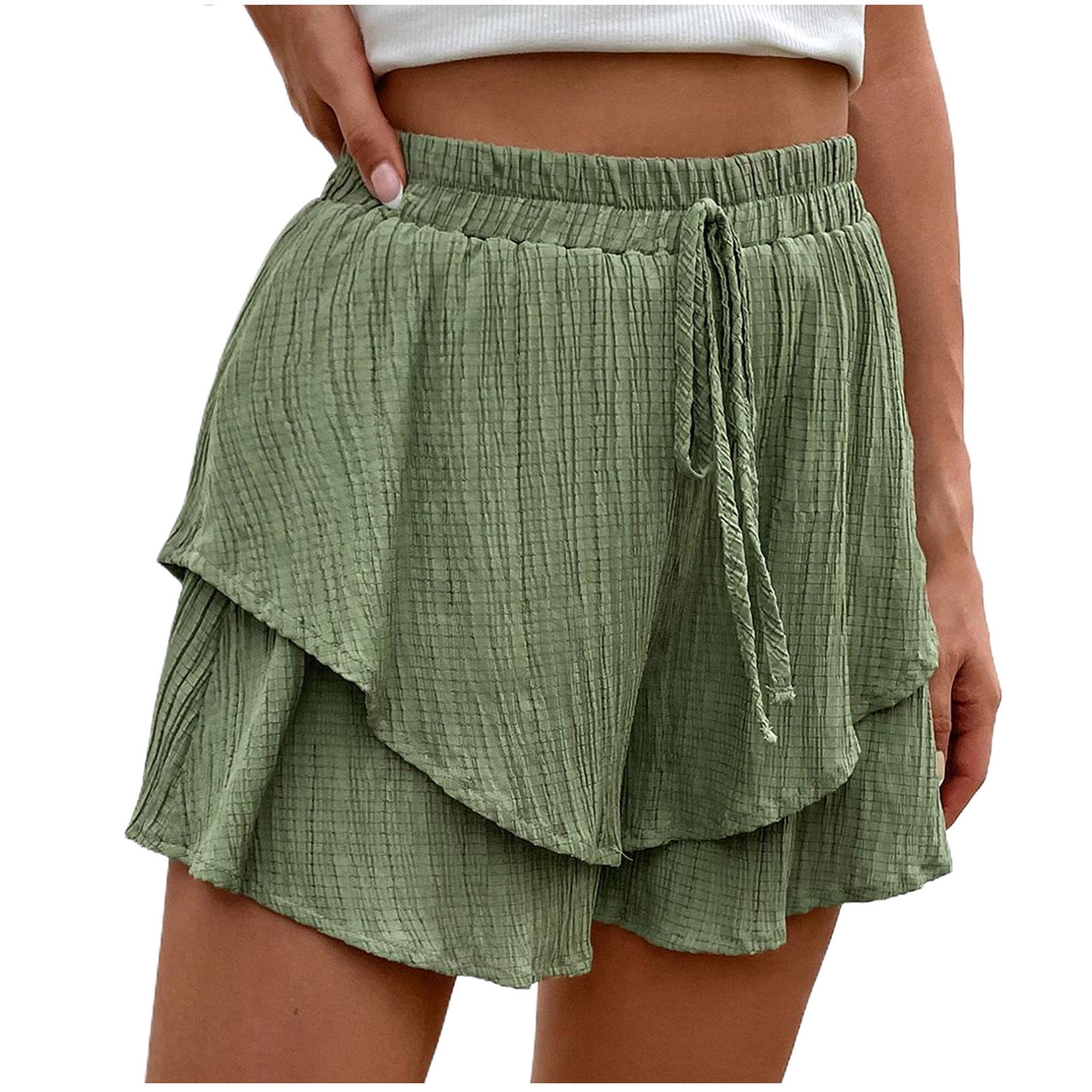 RQYYD Clearance Womens Shorts Cotton High Elastic Waisted Pleated ...