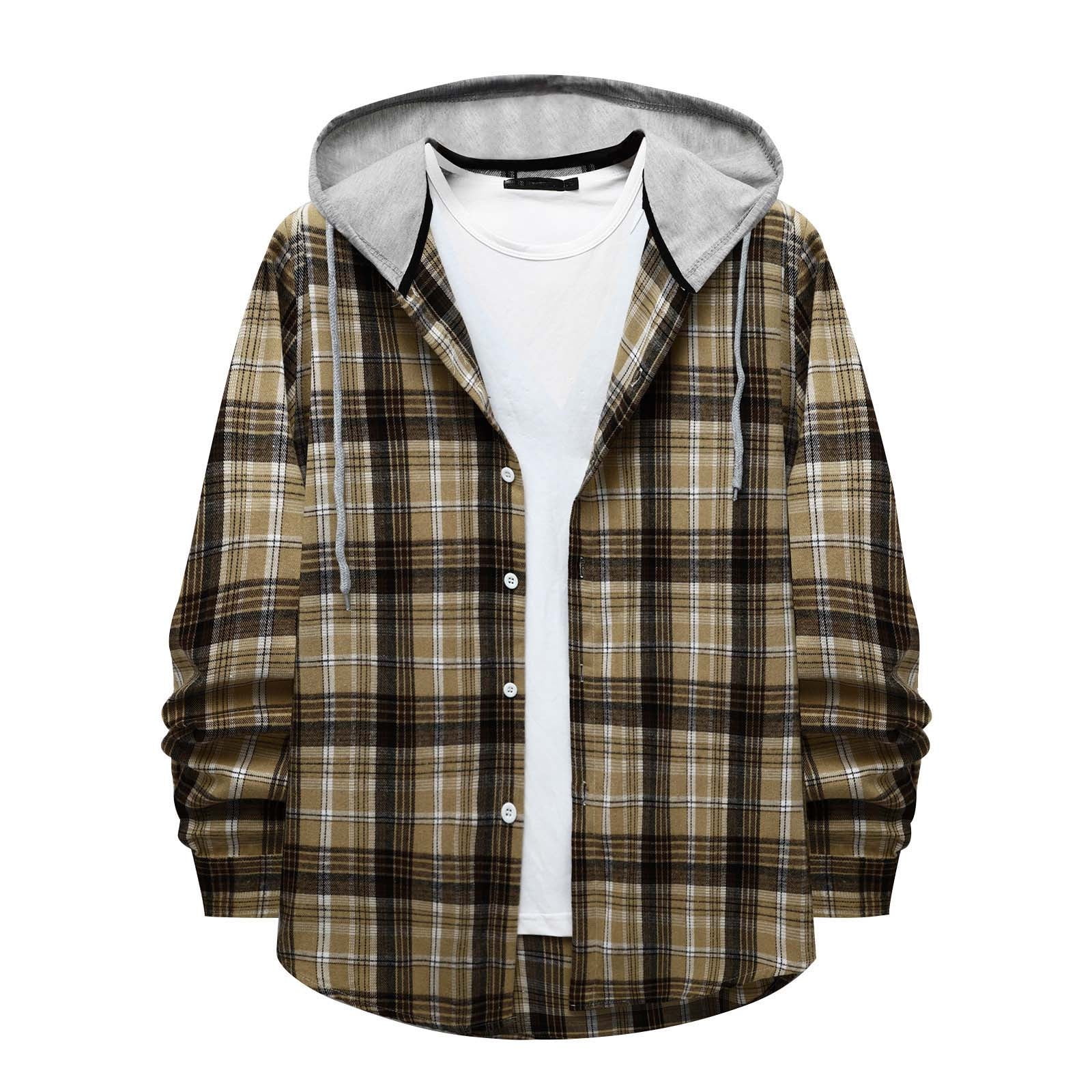 RQYYD Flannel Hoodies for Men Men's Plaid Shirts Jacket Flannel Shirts ...