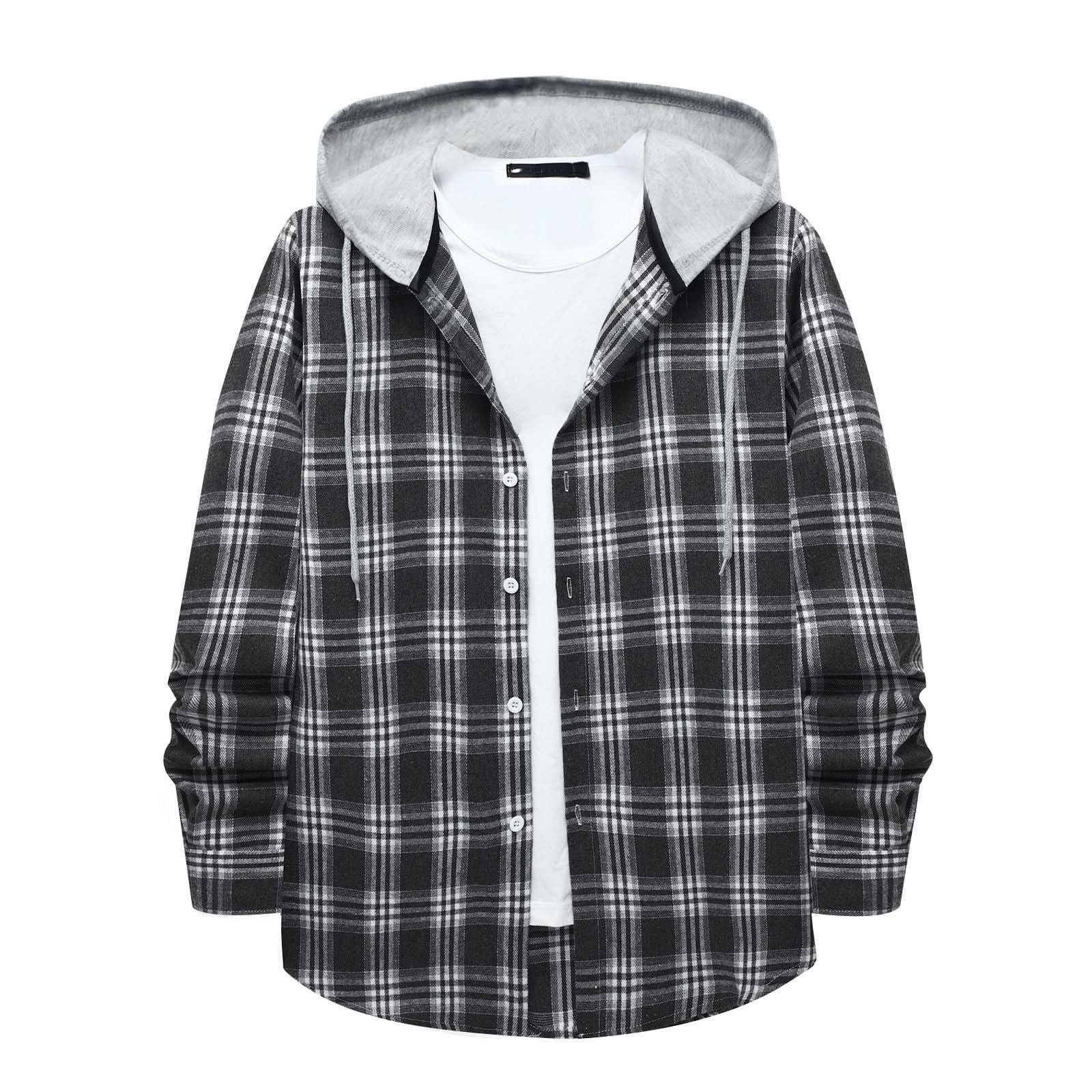 RQYYD Flannel Hoodies for Men's Hooded Flannel Shirts Jackets Casual ...