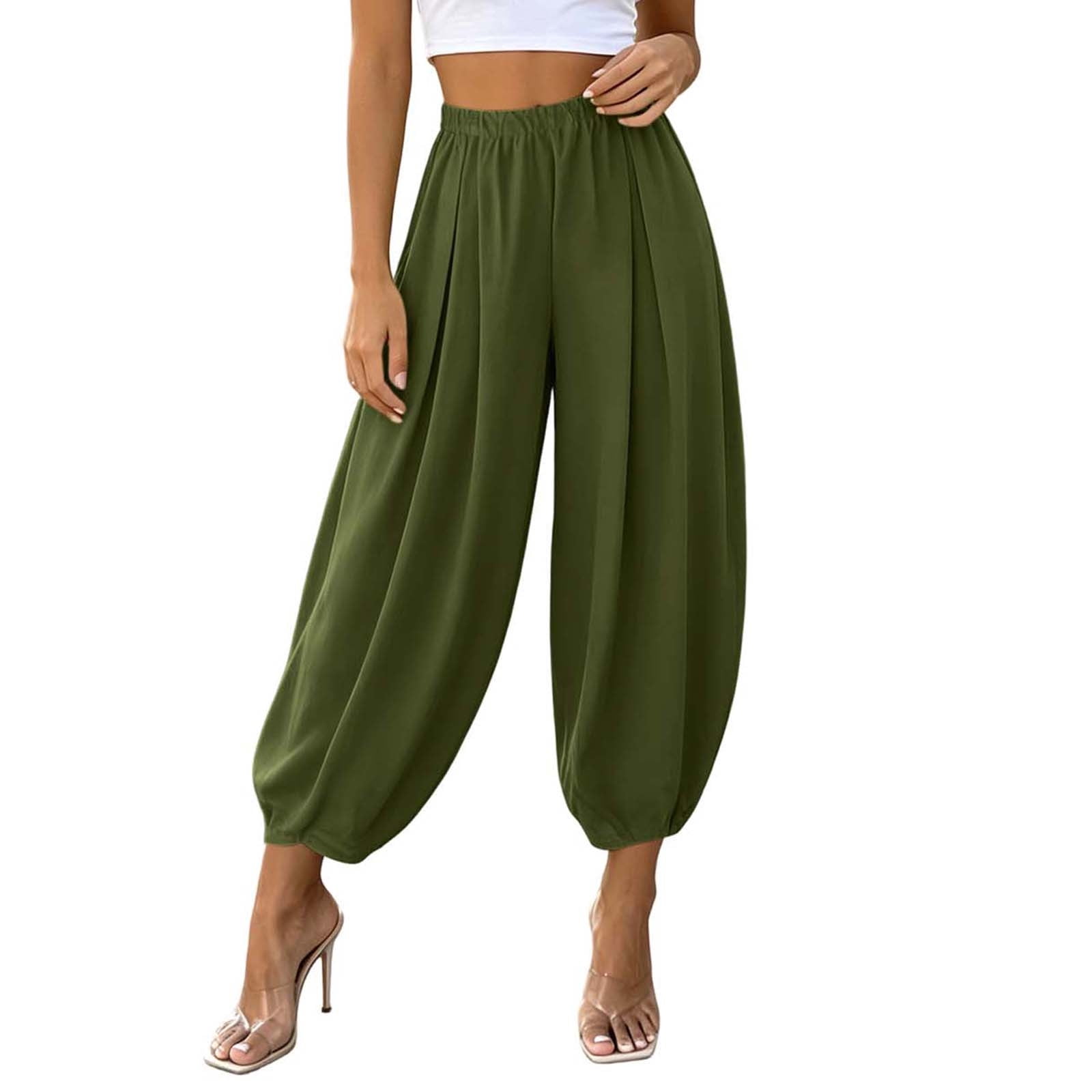 RQYYD Palazzo Pants for Women Elastic Waist Loose Balloon Leg Casual ...