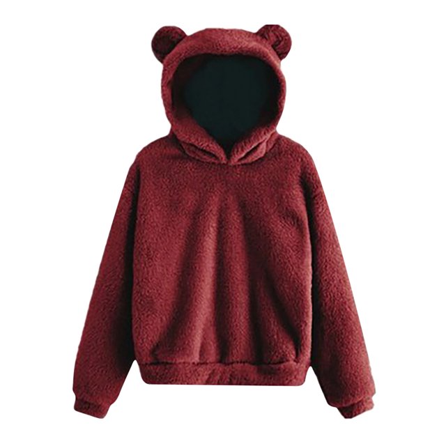 RQYYD Plus Size Cute Hoodies for Teens Girls,Womens Hoodie with Bear Ears Solid Fleece Hooded ...