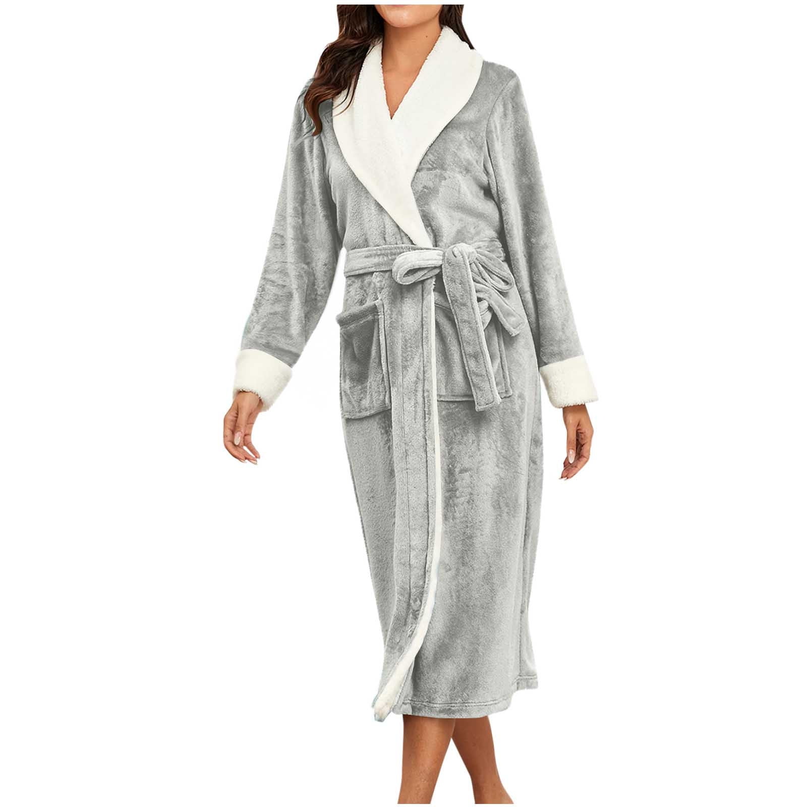 RQYYD Plush Fleece Bathrobe for Women, Long Robe with Two Side Pockets ...