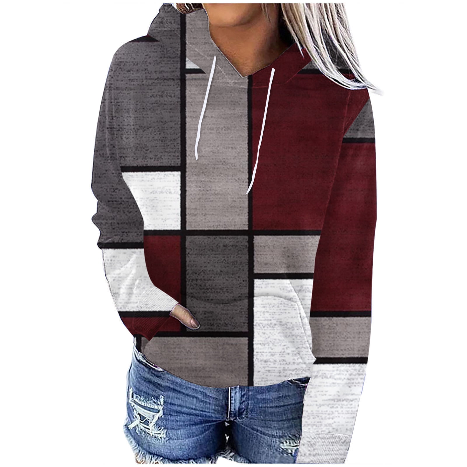 Rqyyd Western Shirt For Womens Casual Geometric Graphic Hoodies Long