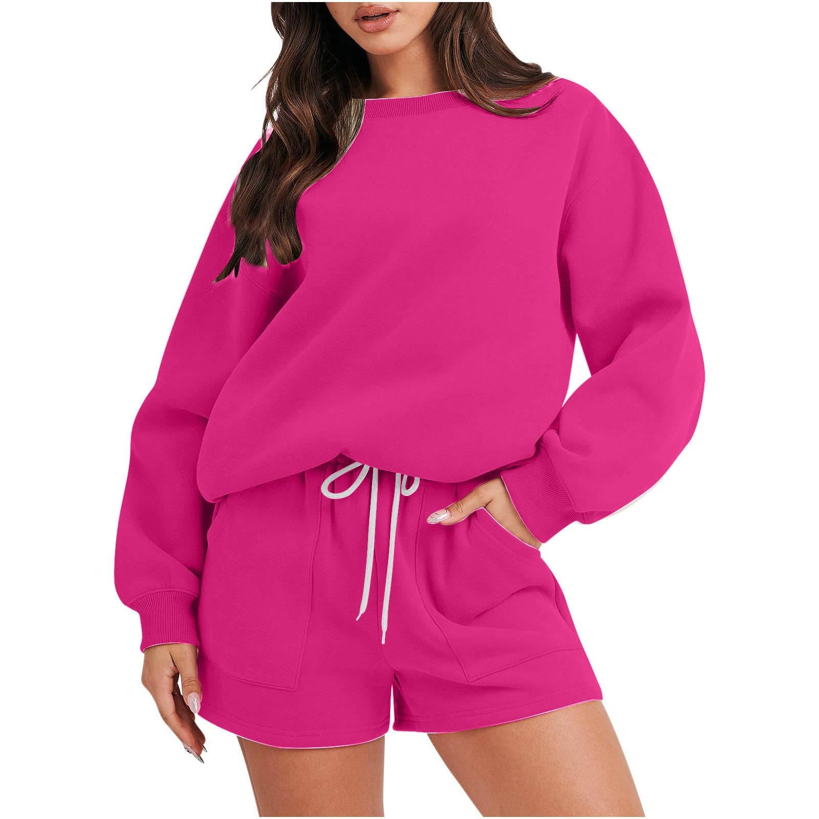 RQYYD Women 2 Piece Outfit Oversized Hoodie Sweatshirt Shorts Lounge ...
