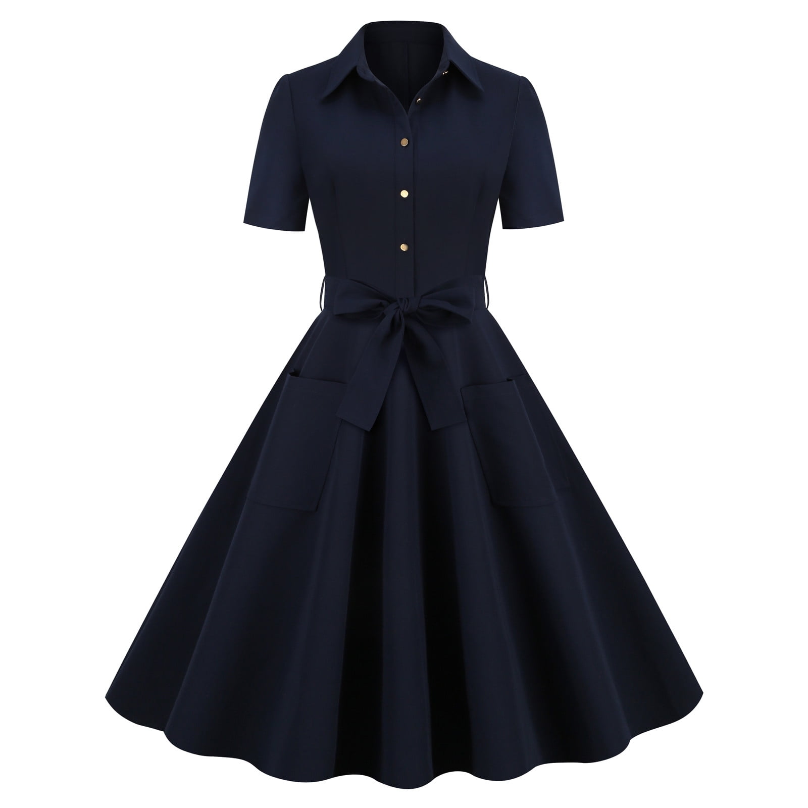 RQYYD Women's 1950s Retro Rockabilly Dress Short Sleeve Vintage Swing ...