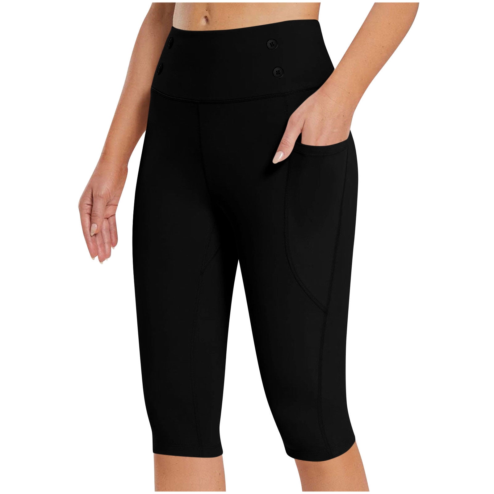 RQYYD Women's Capri Leggings with Pockets High Waisted Knee Length ...