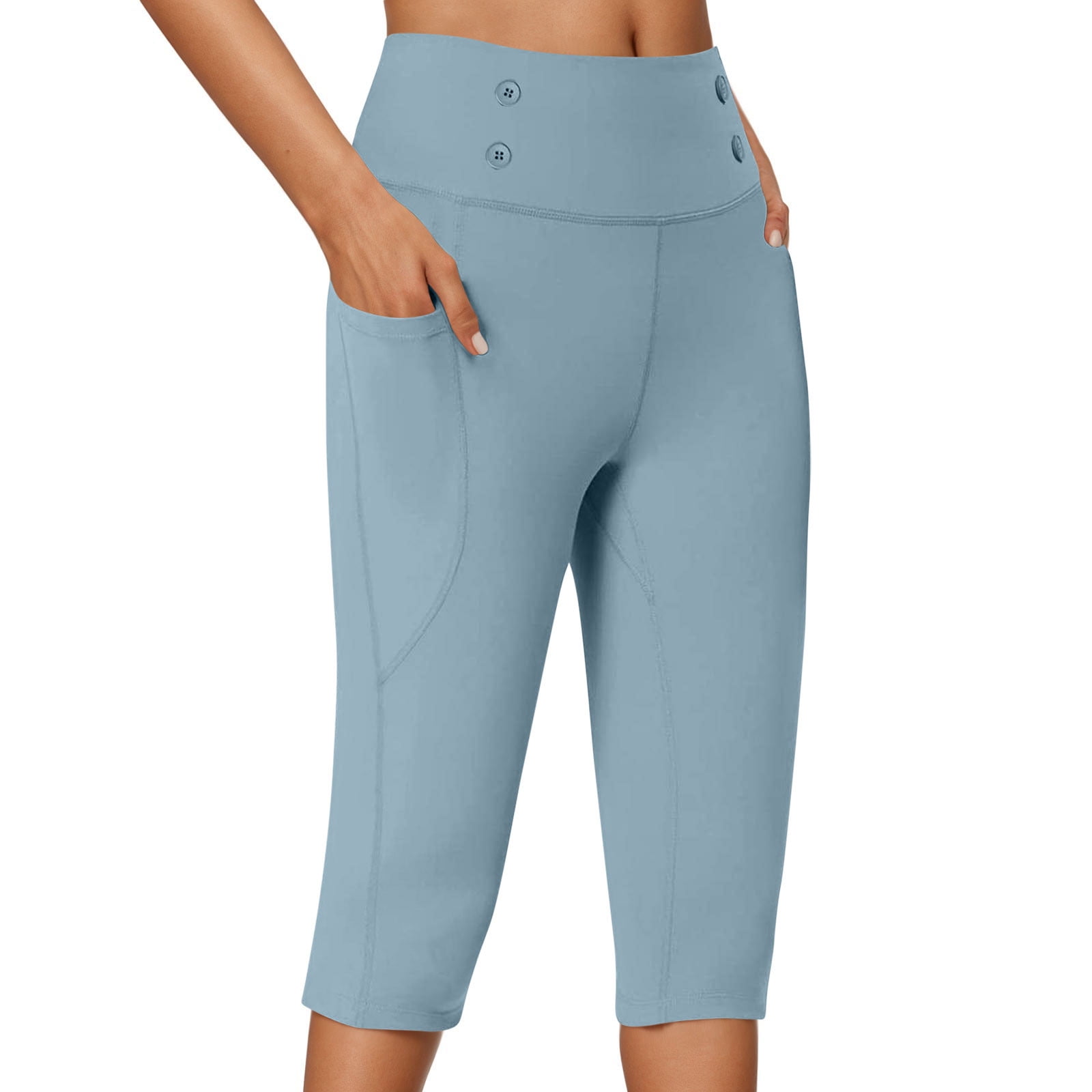 RQYYD Women's Capri Leggings with Pockets High Waisted Knee Length ...