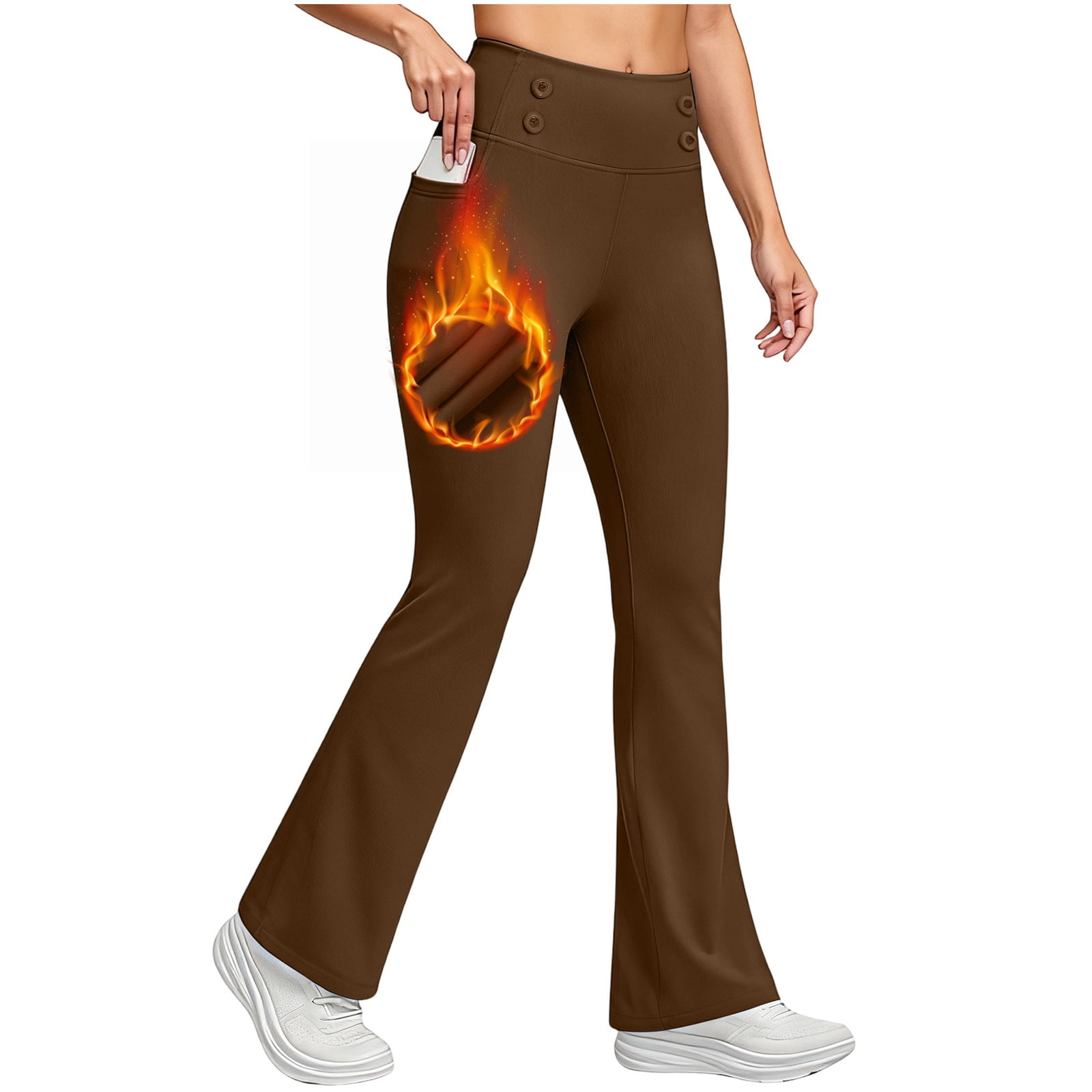 RQYYD Women's Fleece Lined Pants Winter Thermal Warm Bootcut Flare ...