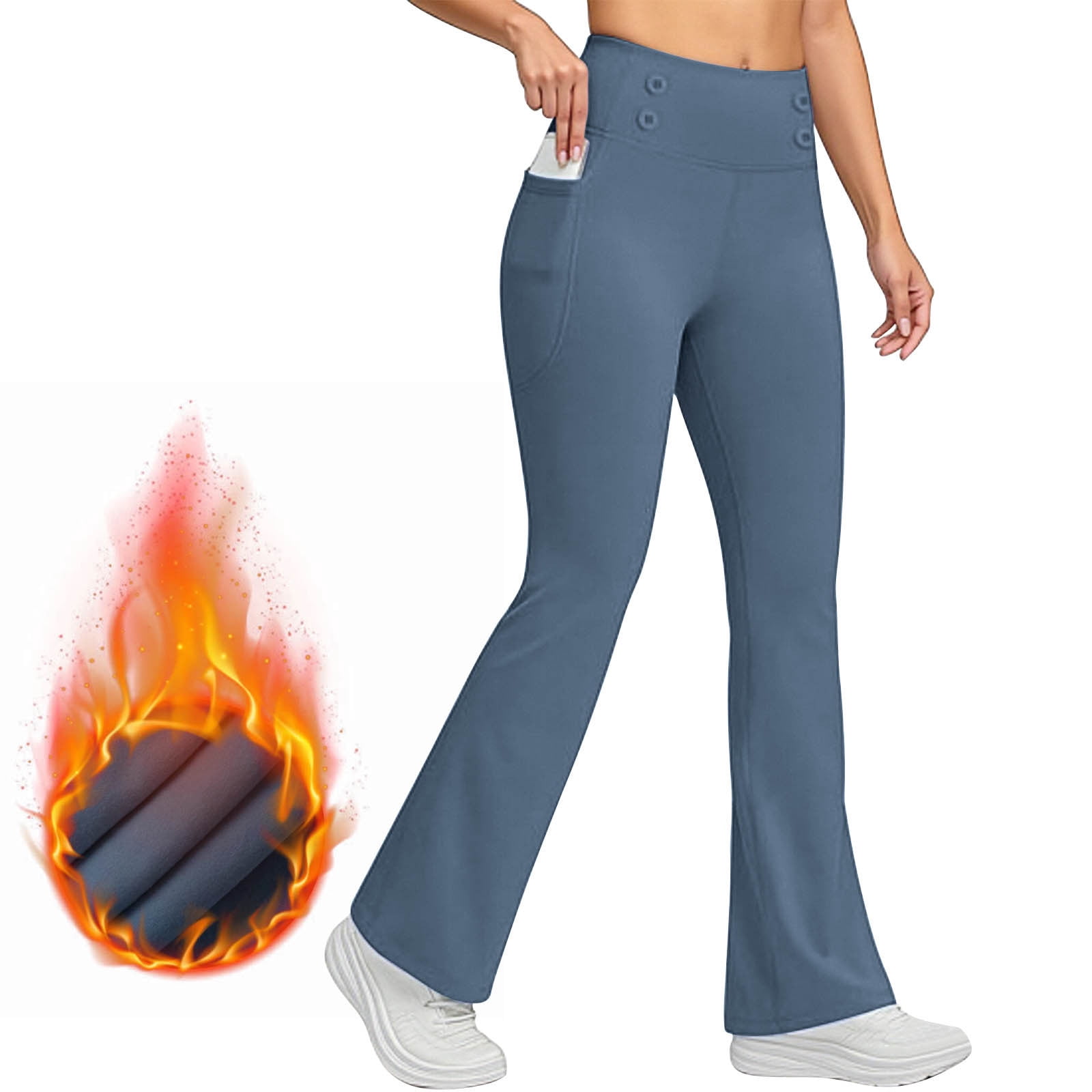 RQYYD Women's Fleece Lined Pants Winter Thermal Warm Bootcut Flare ...