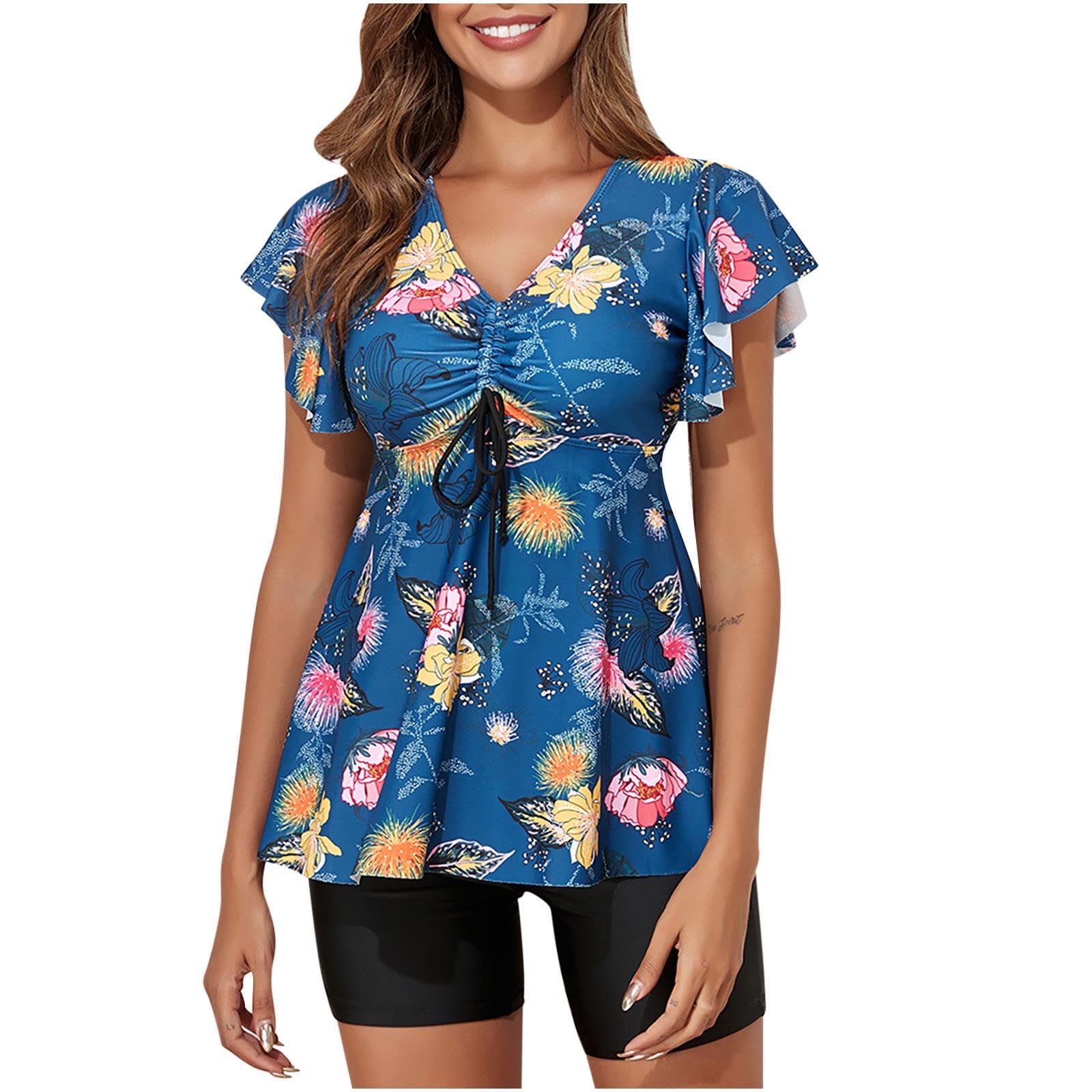 RQYYD Women's Tankini Swimsuits Ruffled Flowy Tankini Tops with Boy ...