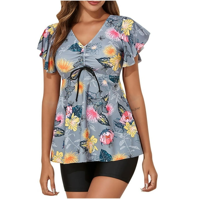 RQYYD Women's Tankini Swimsuits Ruffled Flowy Tankini Tops with Boy ...