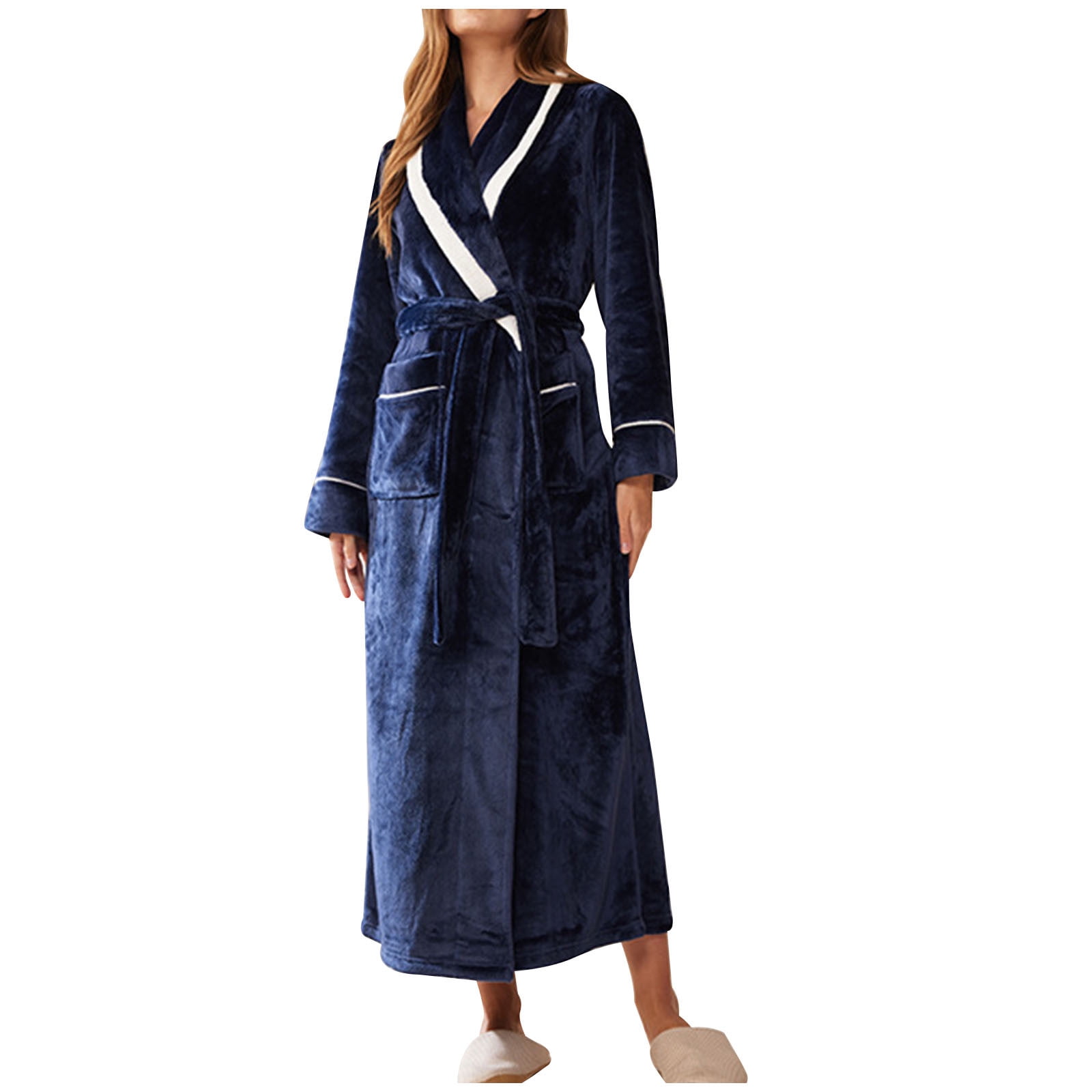 RQYYD Women's Terry Cloth Robe Cozy Shawl Collar Plush Long Bathrobe ...