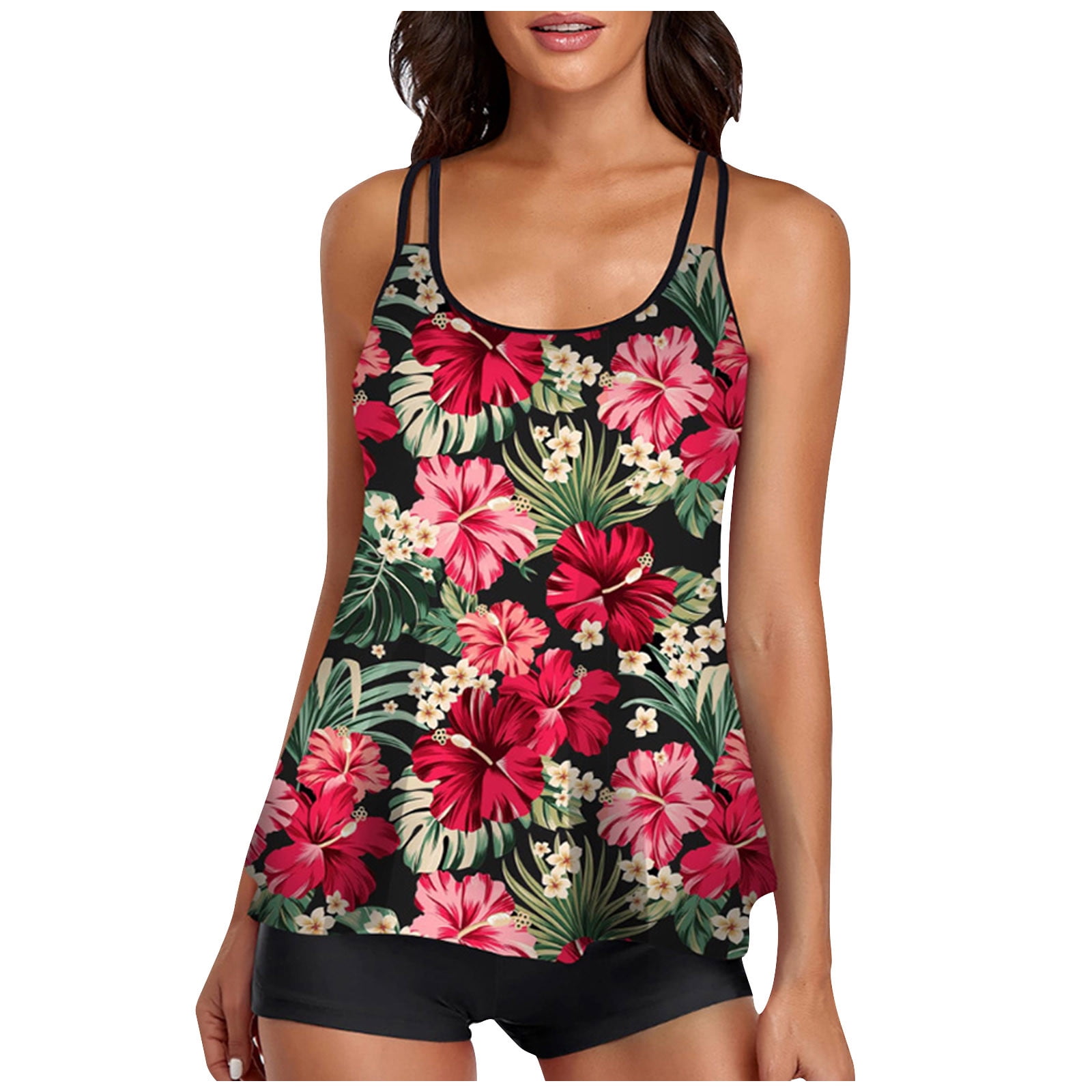 Rqyyd Womens 2024 Tankini Swimsuit Tummy Control Flowy Swimwear Two
