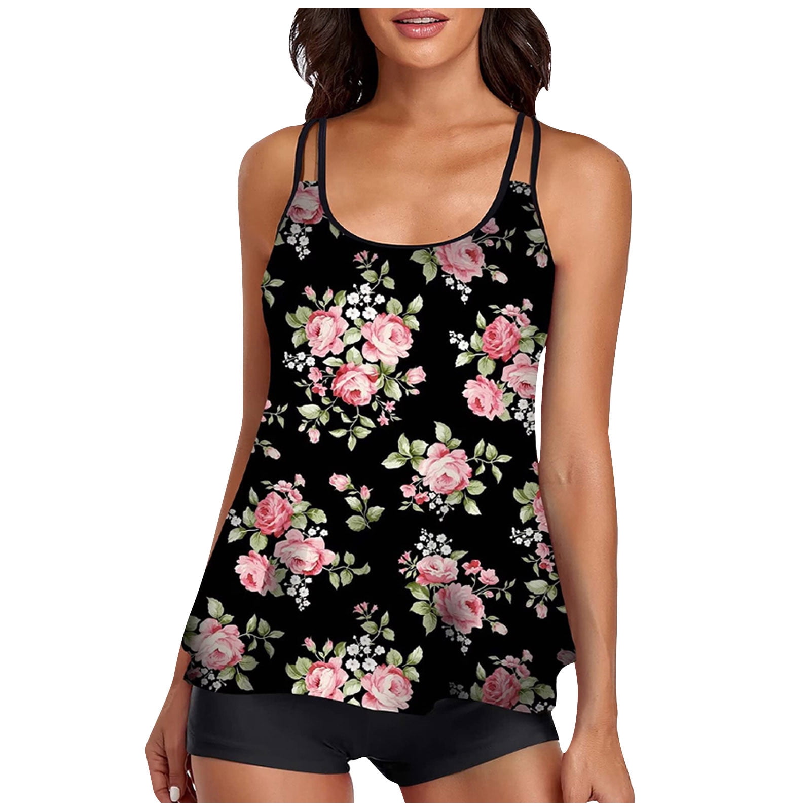 Rqyyd Womens 2024 Tankini Swimsuit Tummy Control Flowy Swimwear Two