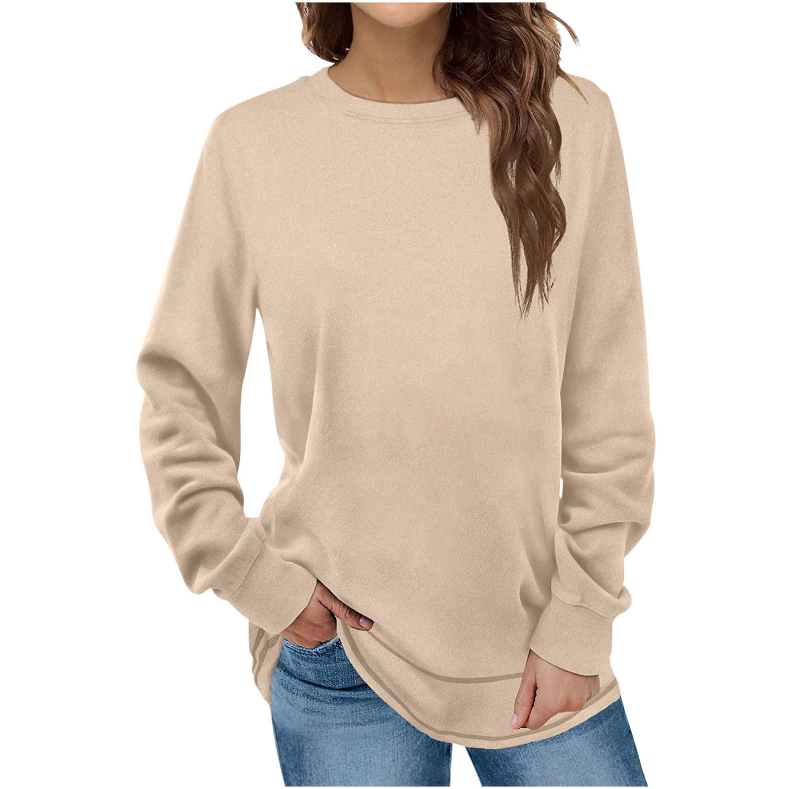 RQYYD Womens Casual Crewneck Sweatshirts Long Sleeve Loose Fit Soft ...