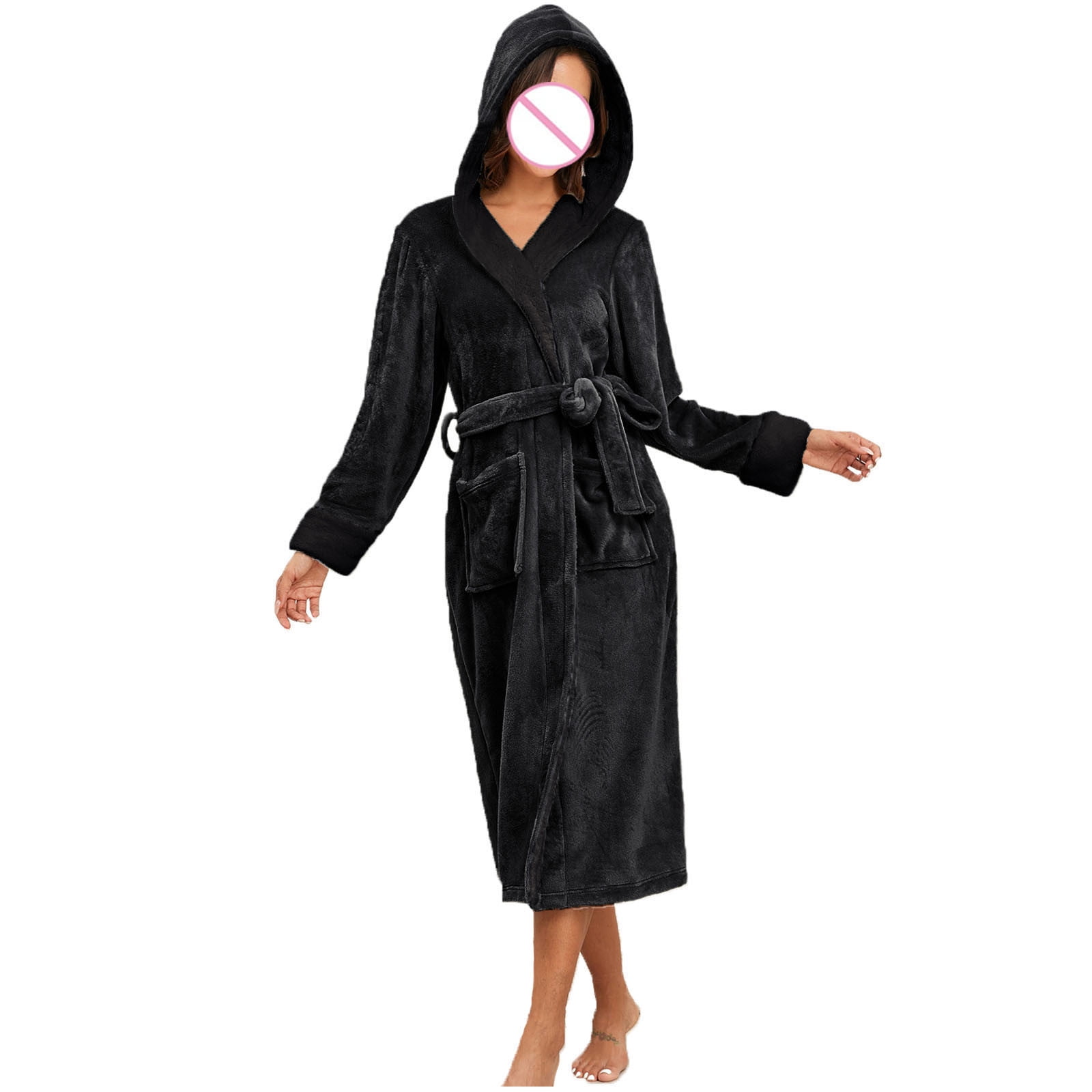 RQYYD Womens Robes Plush Fleece Hooded Bathrobe Thick Nightgown with ...