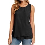 RQYYD Womens Sleeveless Tops Casual Round Neck Blouses Double Layer Hem ...
