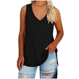 RQYYD Womens Sleeveless Tops Casual V Neck Blouses Side Split Linen ...