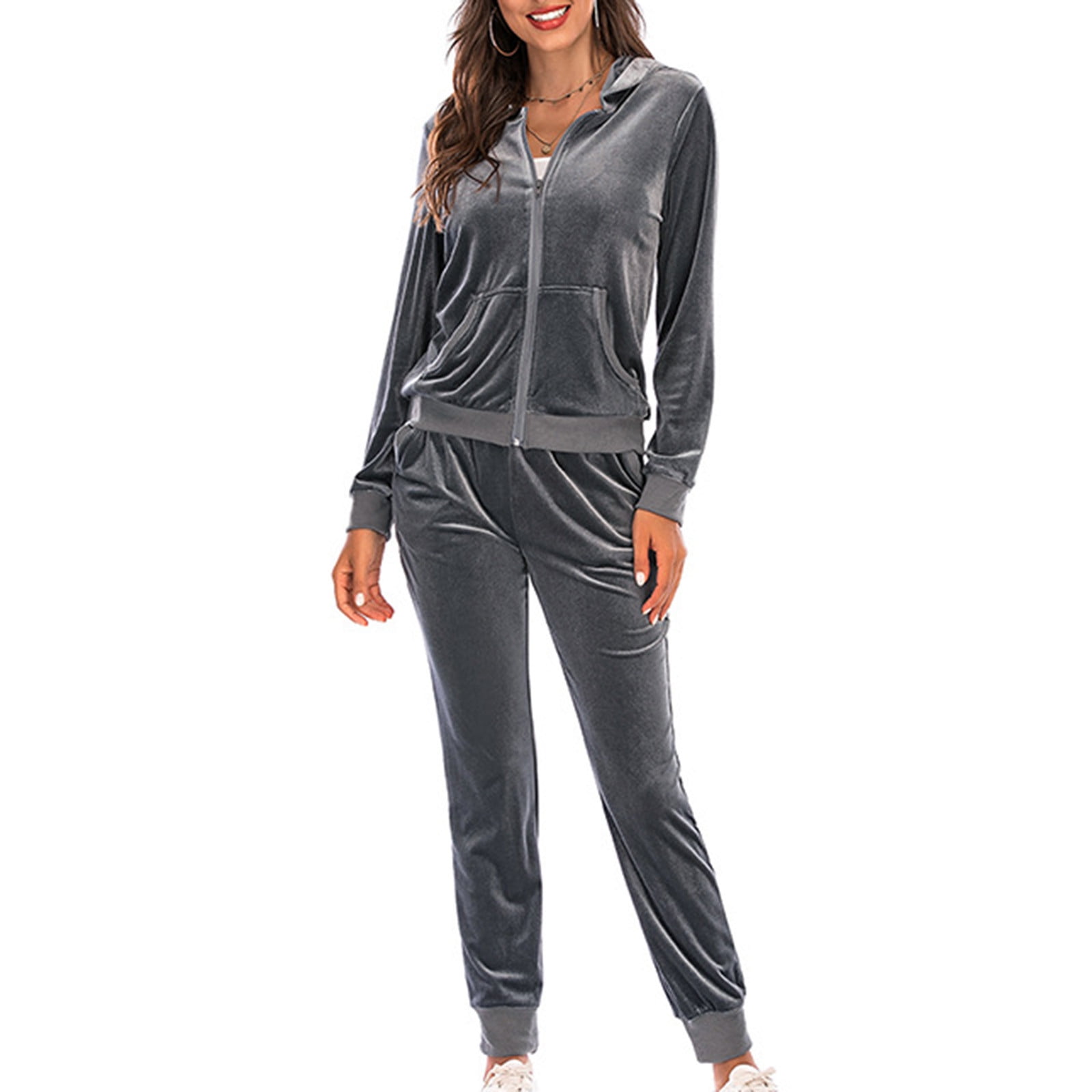 RQYYD Womens Velour Tracksuits Set Long Sleeve Sweatsuits 2 Piece Sports Outfit Zip Hoodie ...