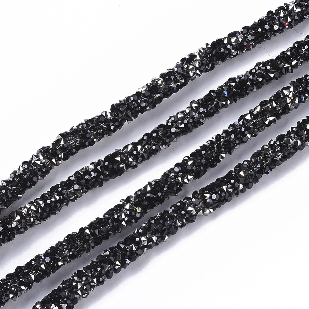 RR002B - 10 YDS - Black and Silver Rhinestone Glitter Tubing Rope Cord ...