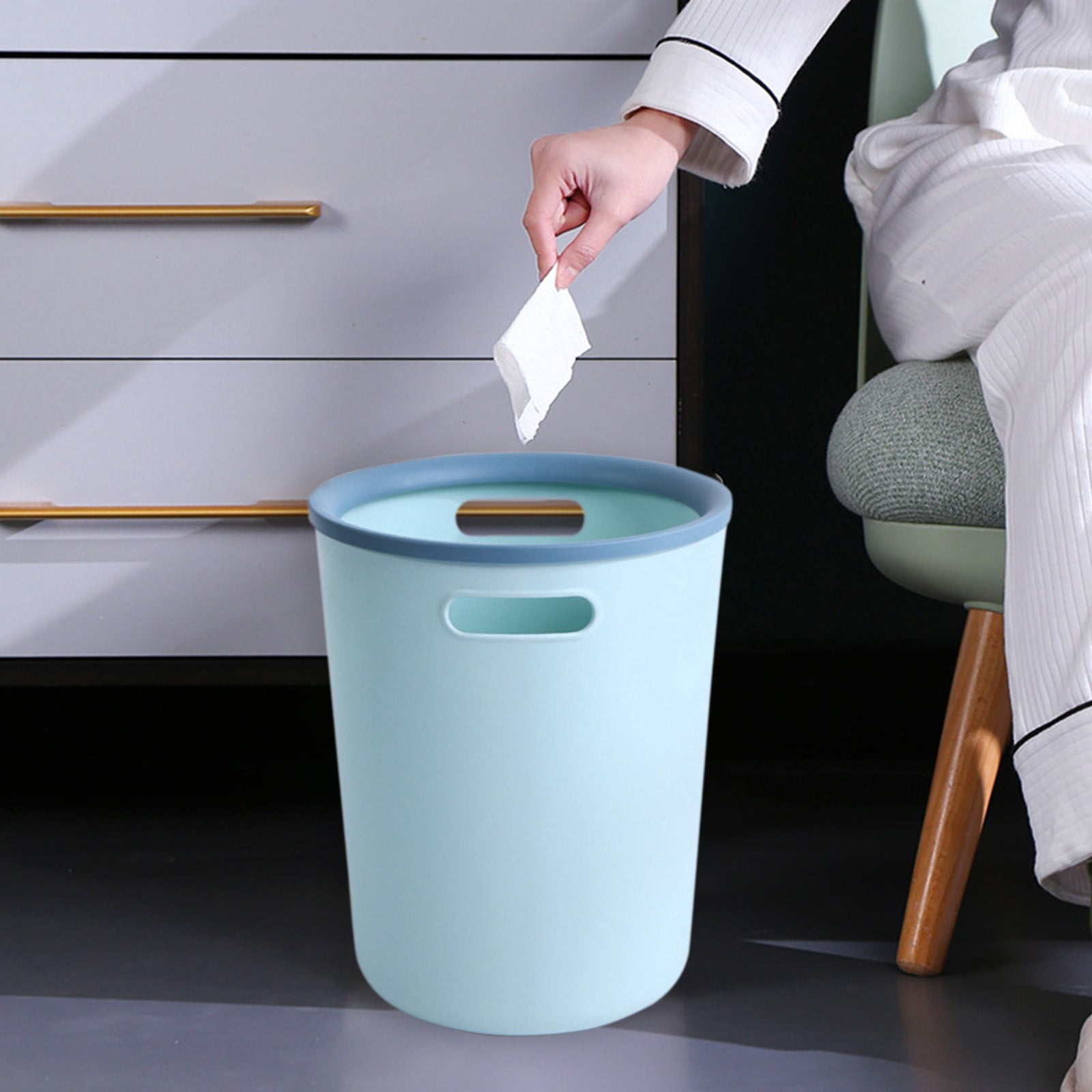 RRCSS Desktop Small Trash Canplastic Wastepaper Basket Countertop Round ...