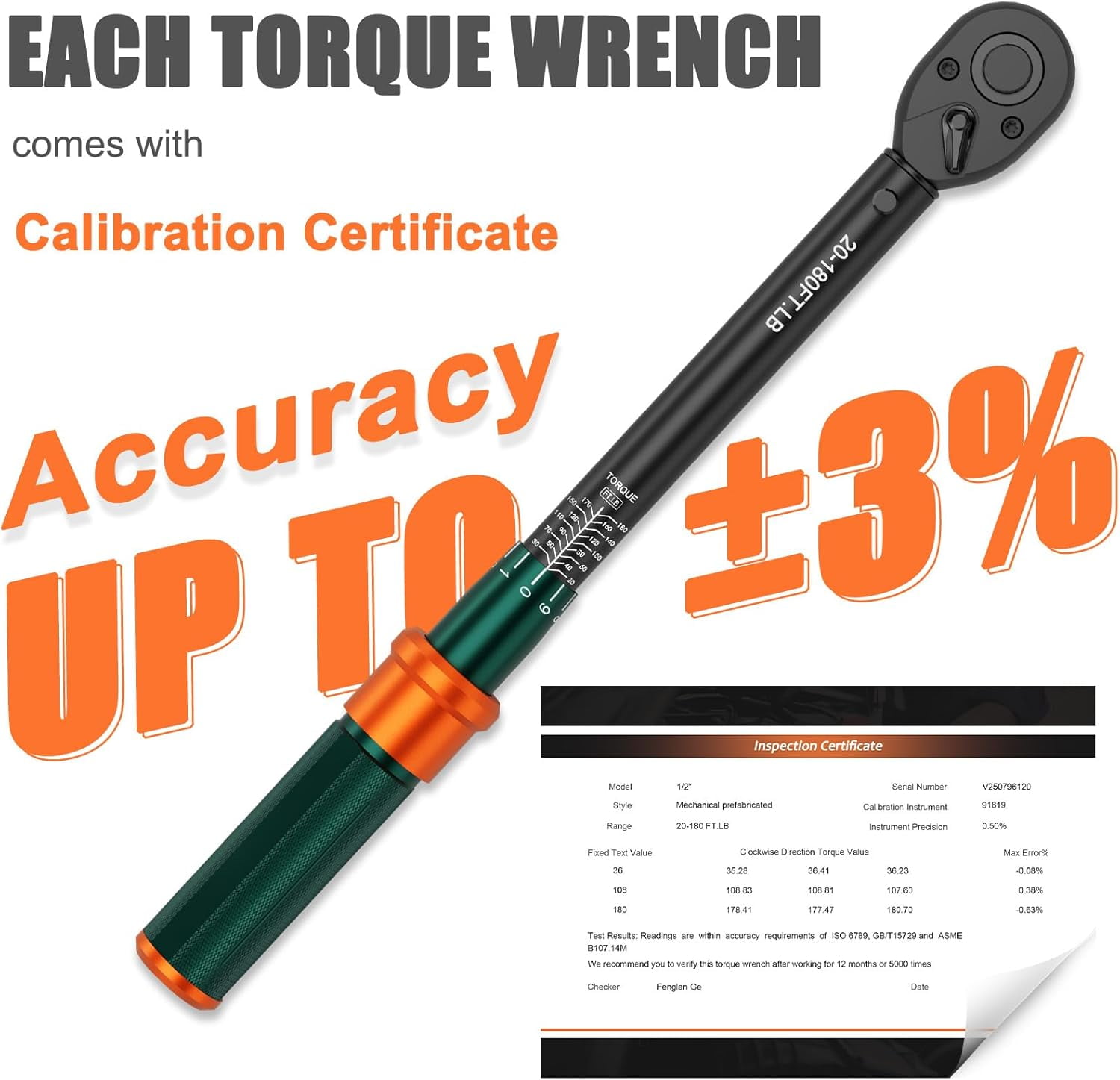 RRDWQ-1/2-Inch Drive Torque Wrench, 20-180 Ft.Lb, ±3% Accuracy, 72 ...