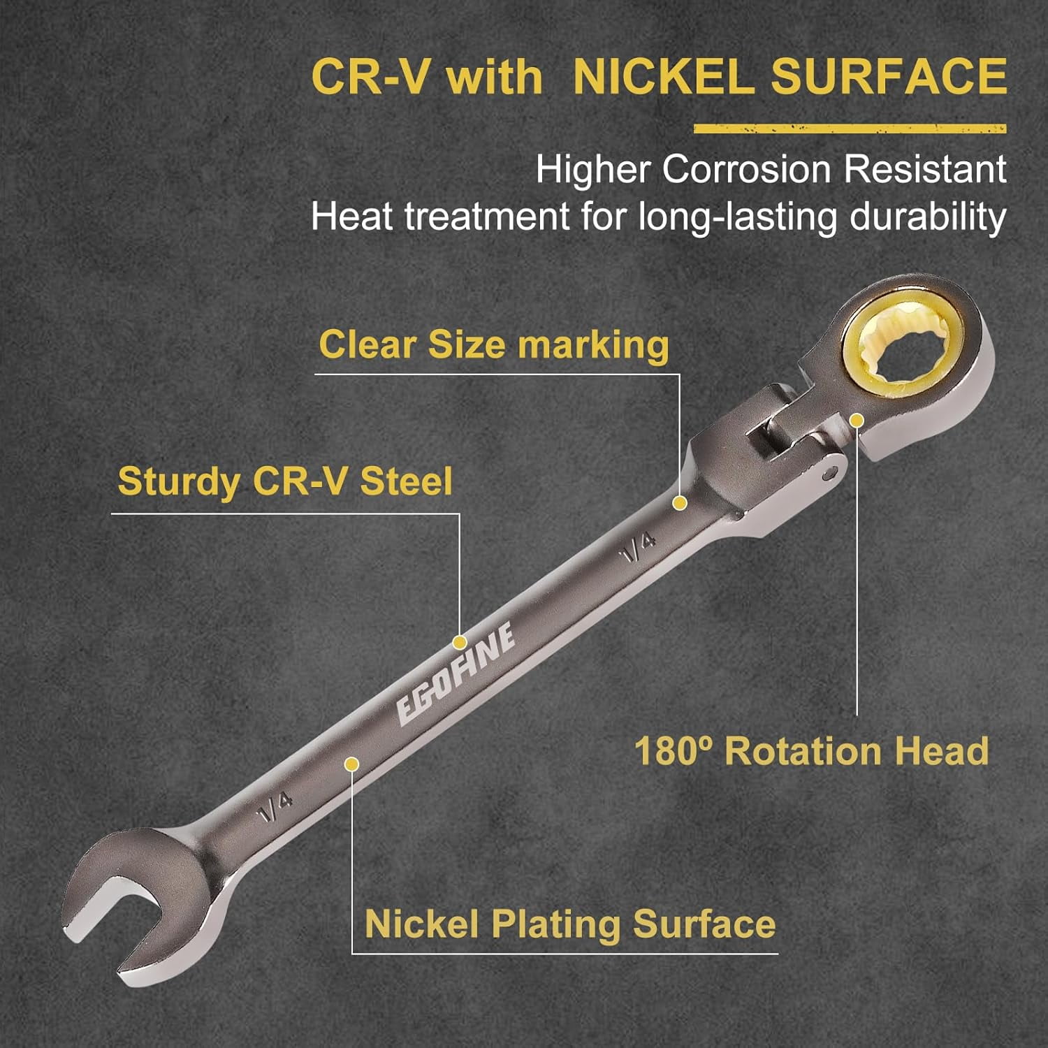RRDWQ-1/4 Ratchet Wrench Flex Head, 1/4 Wrench Ratcheting Combination ...