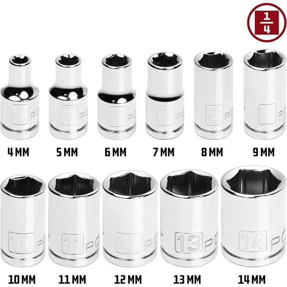 RRDWQ-11 Piece Metric Shallow Socket Set, 1/4-Inch Drive, 6 Point, Dual ...