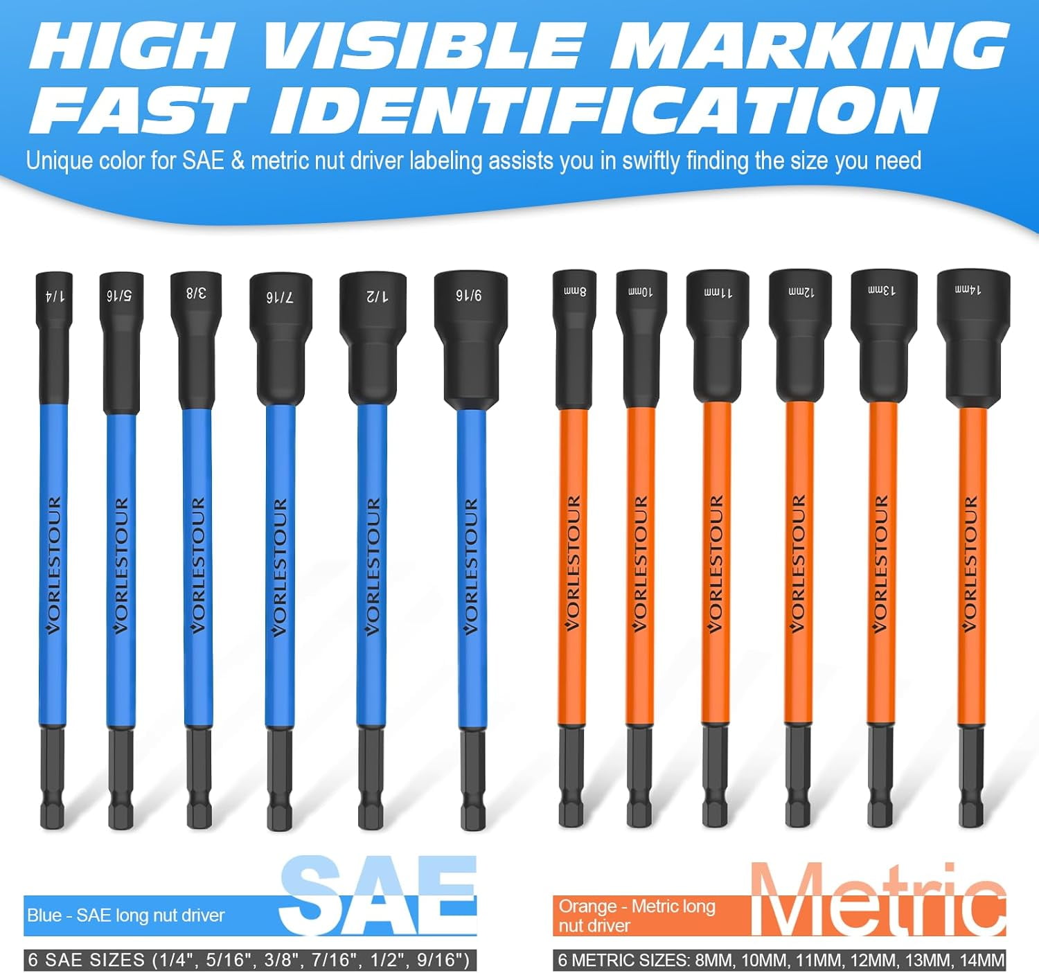 RRDWQ-12PCS Nut Driver Set for Impact Drill, Magnetic SAE/Metric 1/4 ...