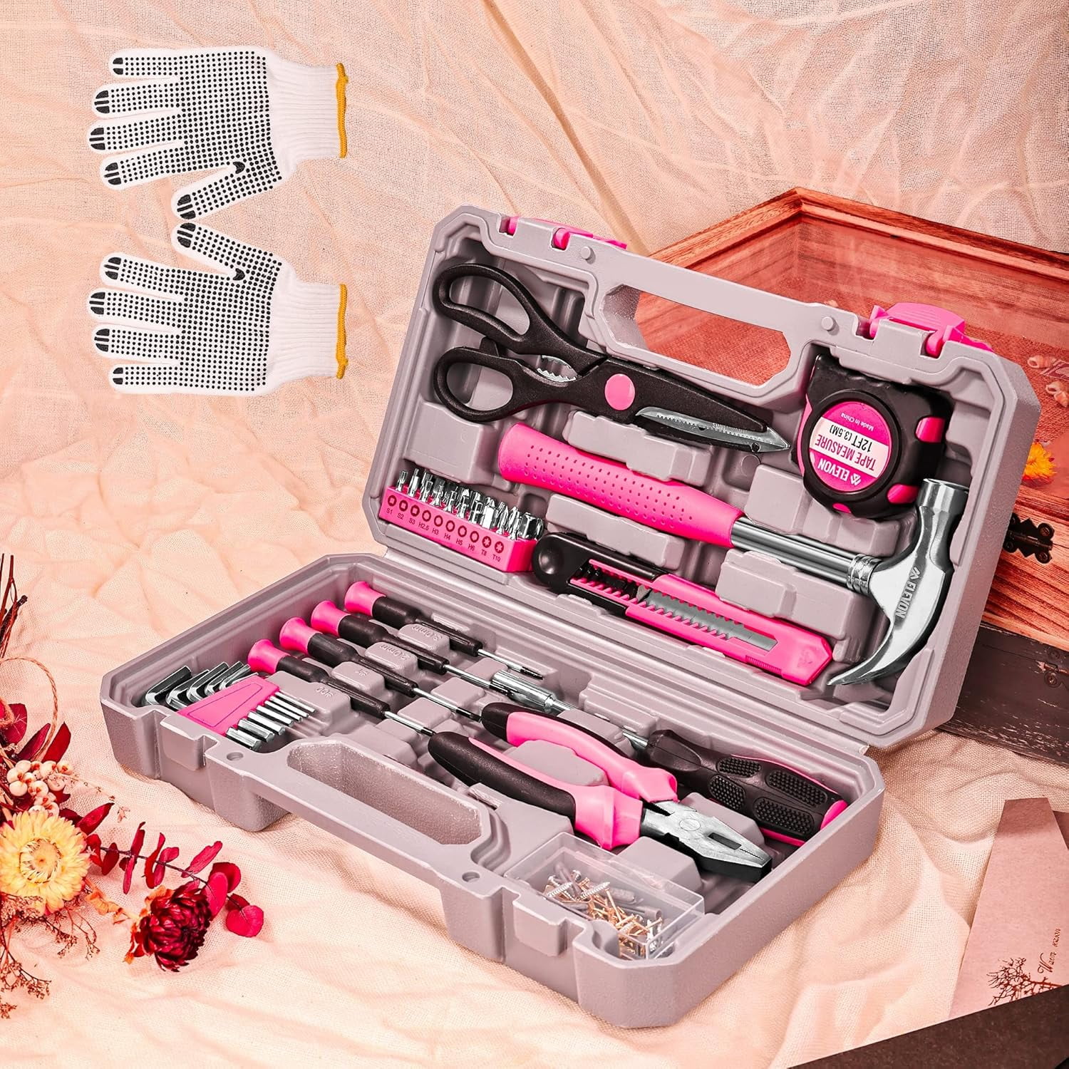 RRDWQ-131-Piece Pink Tool Set, Self-Use Tool Set with Storage Toolbox ...