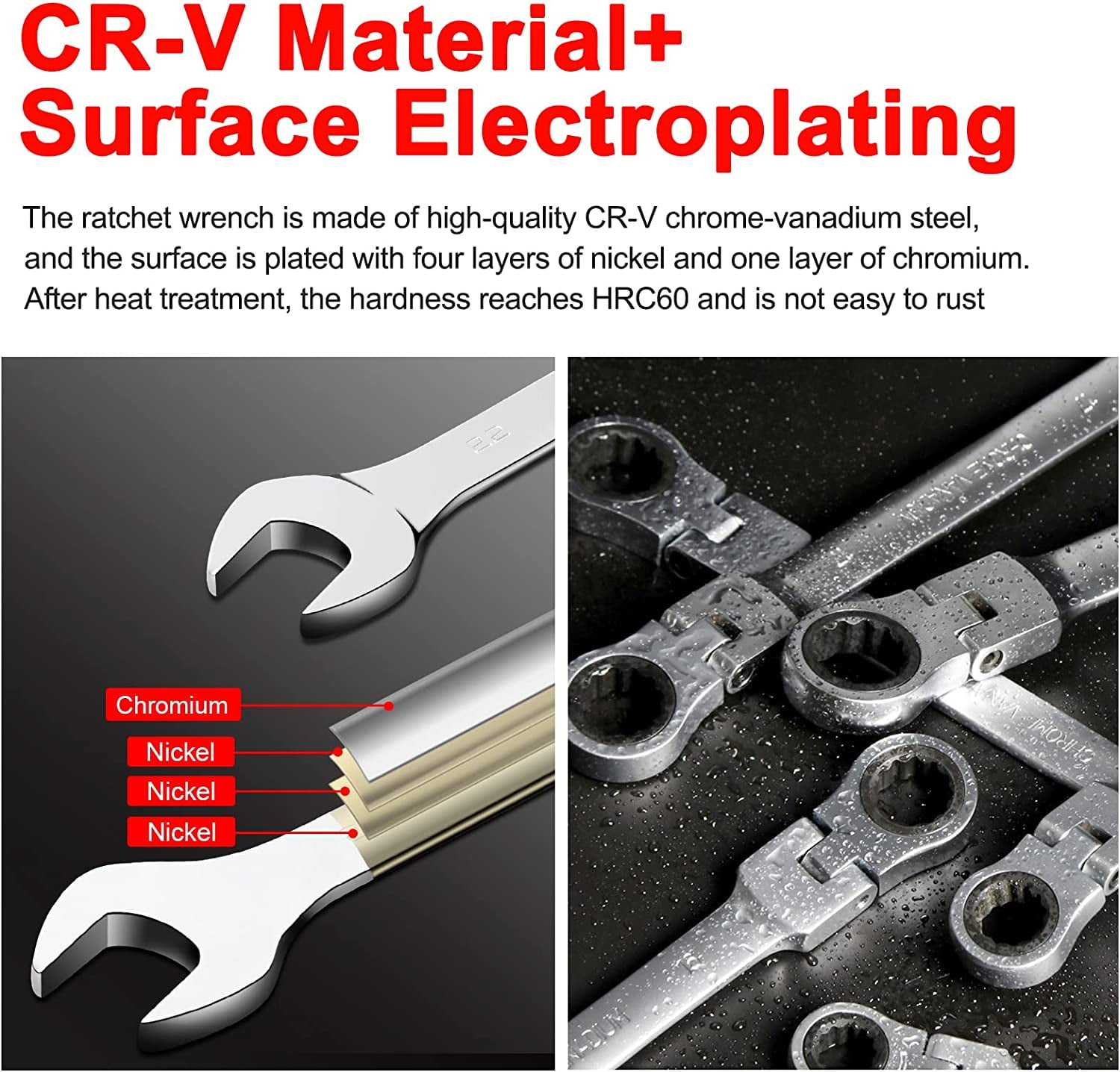RRDWQ-16mm Ratchet Wrench, CR-V Forged Combination Wrench, 2 in 1 Flex ...