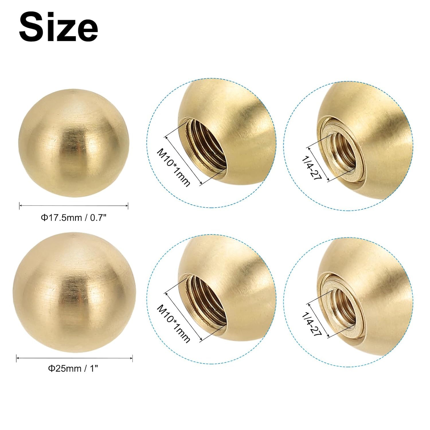 RRDWQ-17.5mm/0.69" 25mm Ball Lamp Finials Caps Knob, 2pcs Solid Brass ...