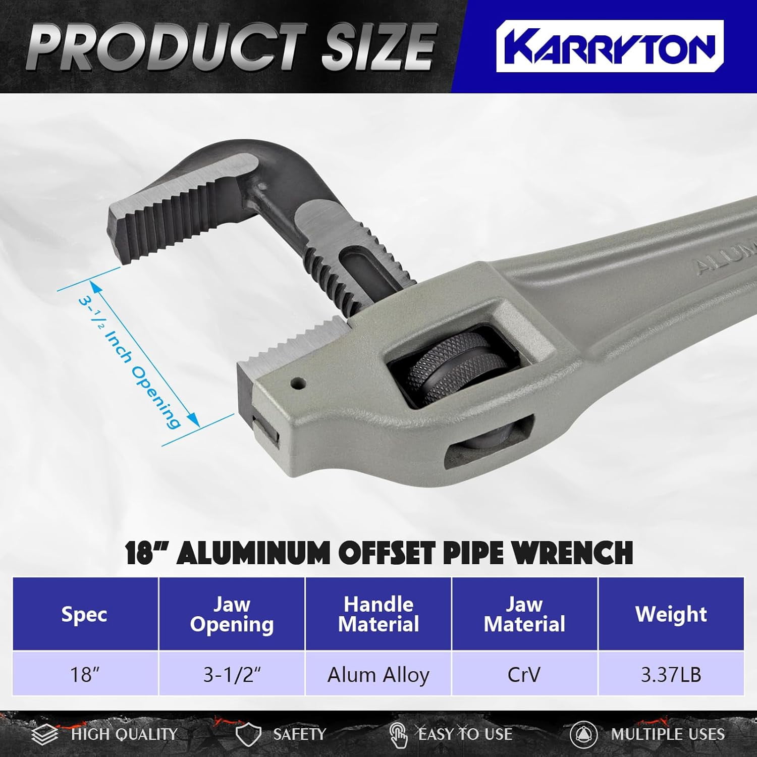 RRDWQ-18 Inch Aluminum Offset Pipe Wrench, 3.5"/89mm Adjustable Jaw ...