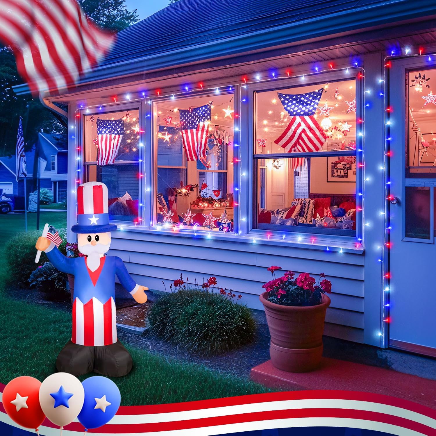 RRDWQ-2 Pack Red White and Blue Lights Outdoor, 33ft 100 LED 4th of ...