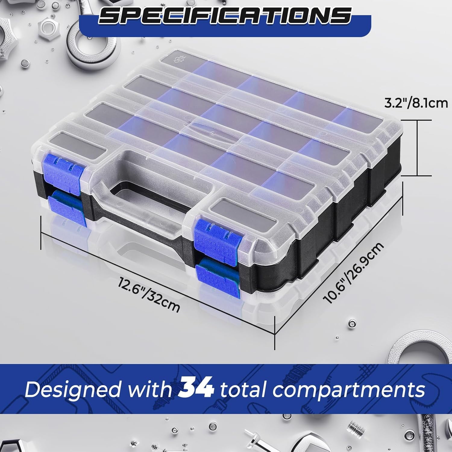 RRDWQ-2 Pack Small Parts Organizers, 34-Compartments Double-Sided Tool ...