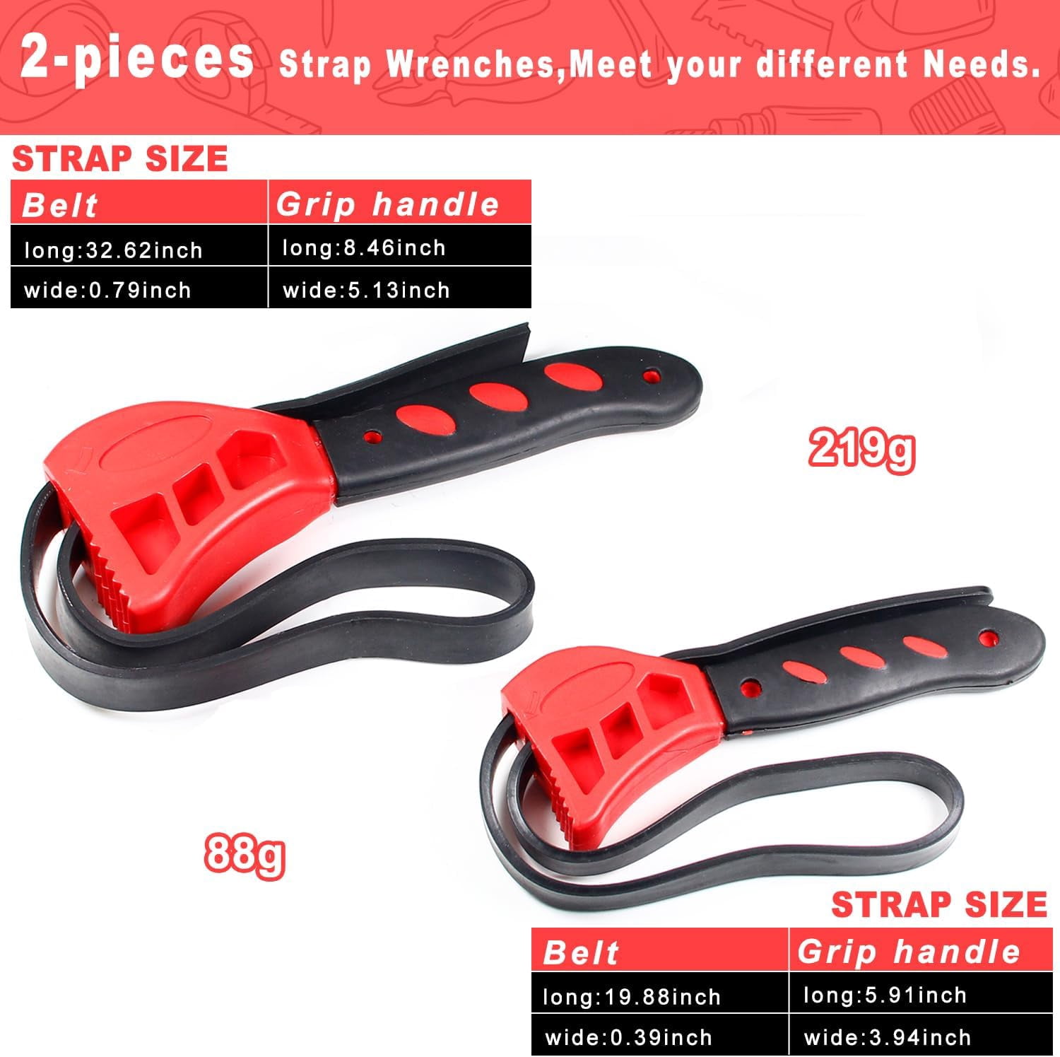 RRDWQ-2-Pack Strap Wrench Set, Rubber Strap Adjustable Wrench, Oil ...